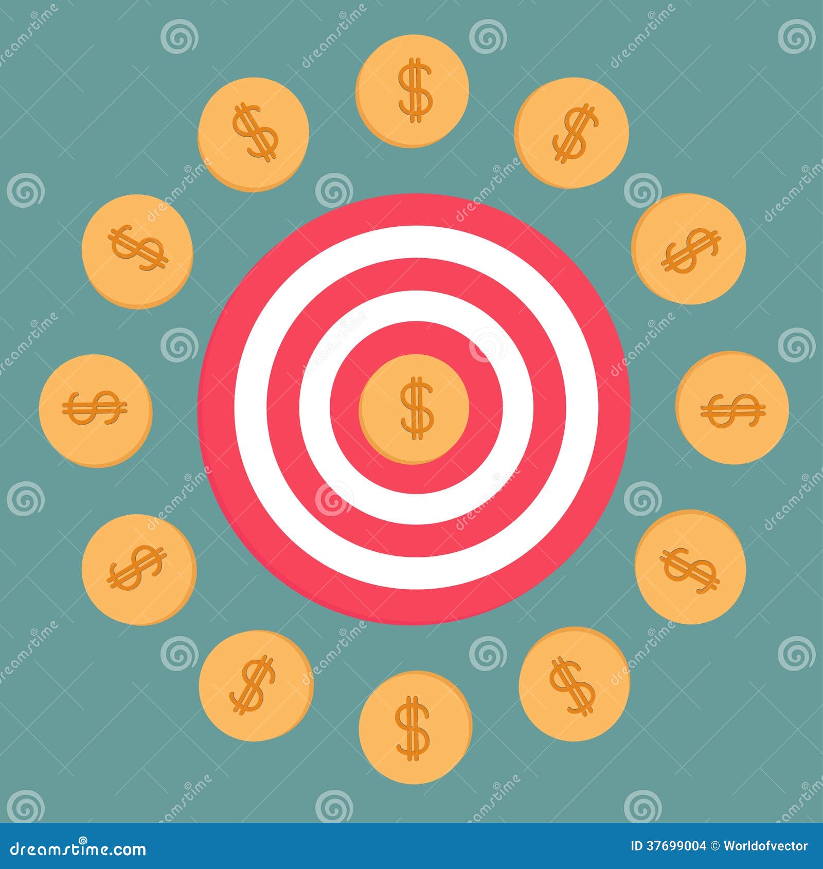 Target and Dollar Coins. Flat Design Stock Vector - Illustration of ...