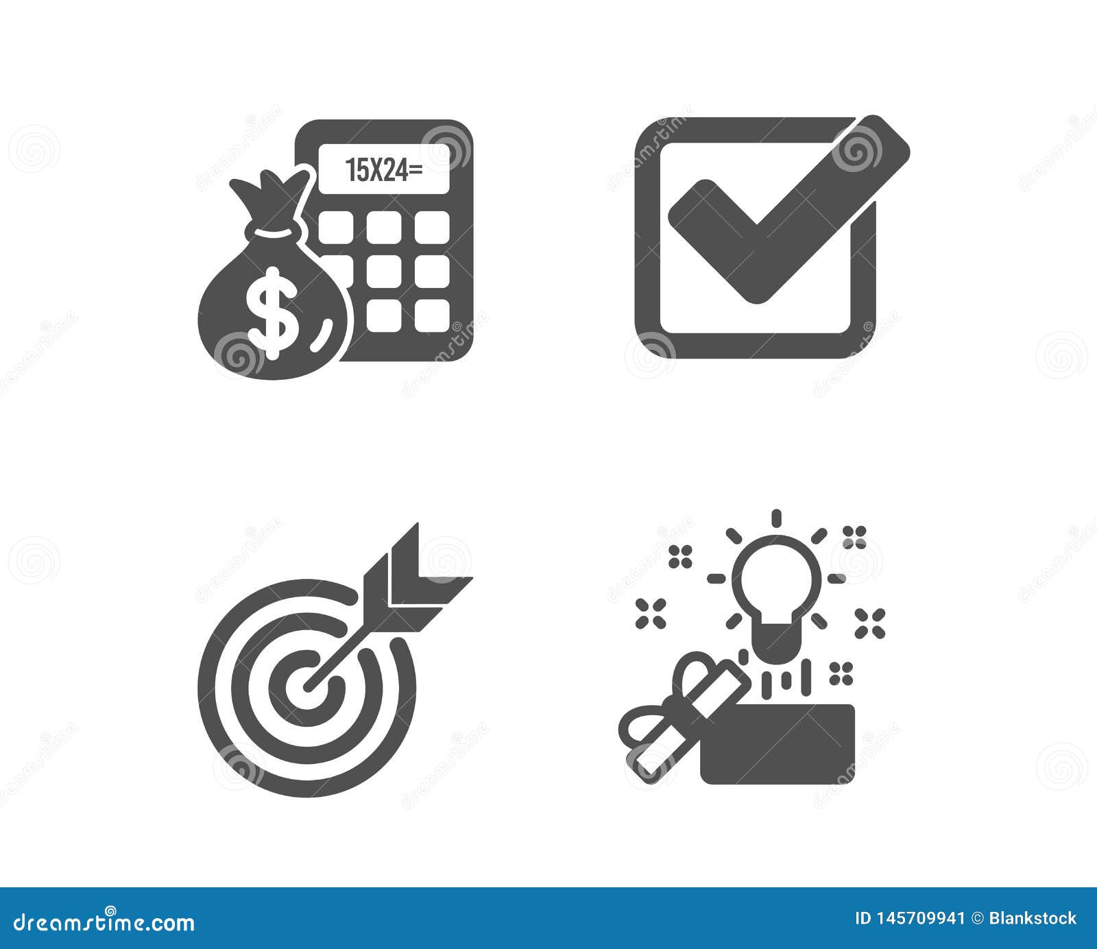 Target, Finance Calculator and Checkbox Icons. Creative Idea Sign ... Target, Finance Calculator and Checkbox Icons. Creative Idea Sign ...