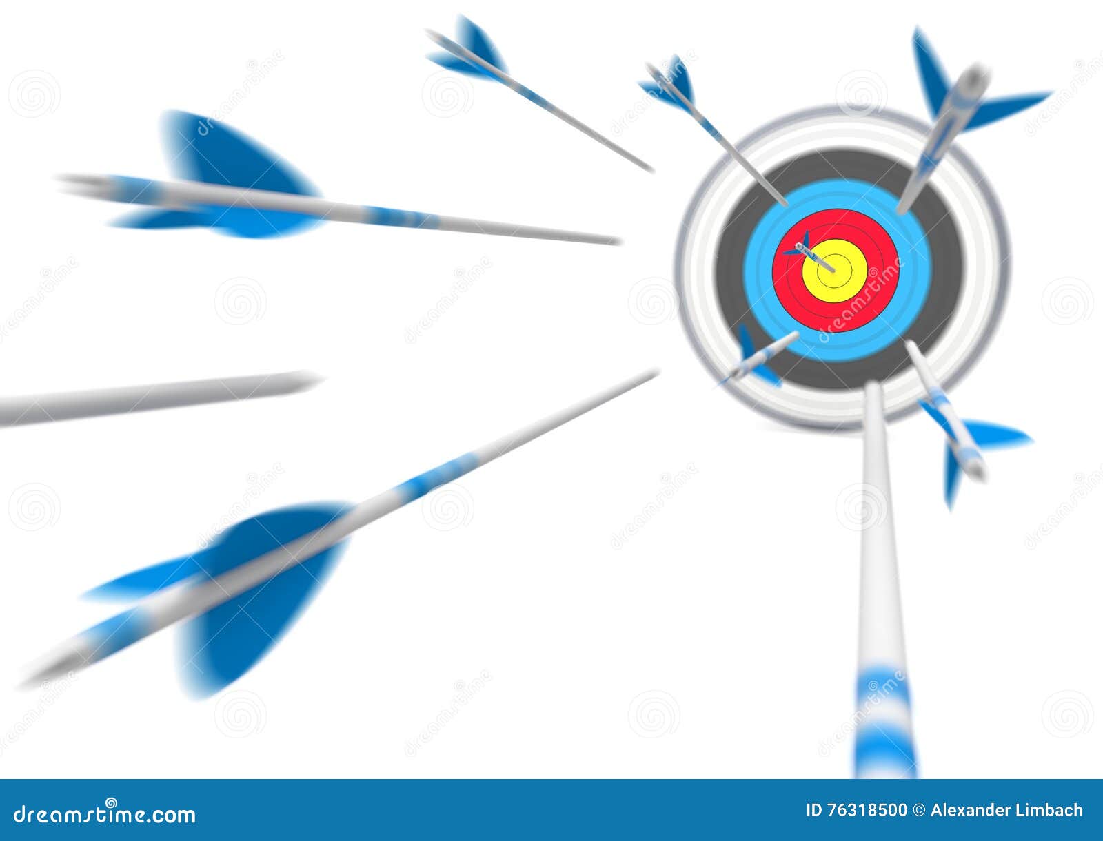 Flying Arrows On Blue Sky Background. Group Of Arrow Fly With Unique ...