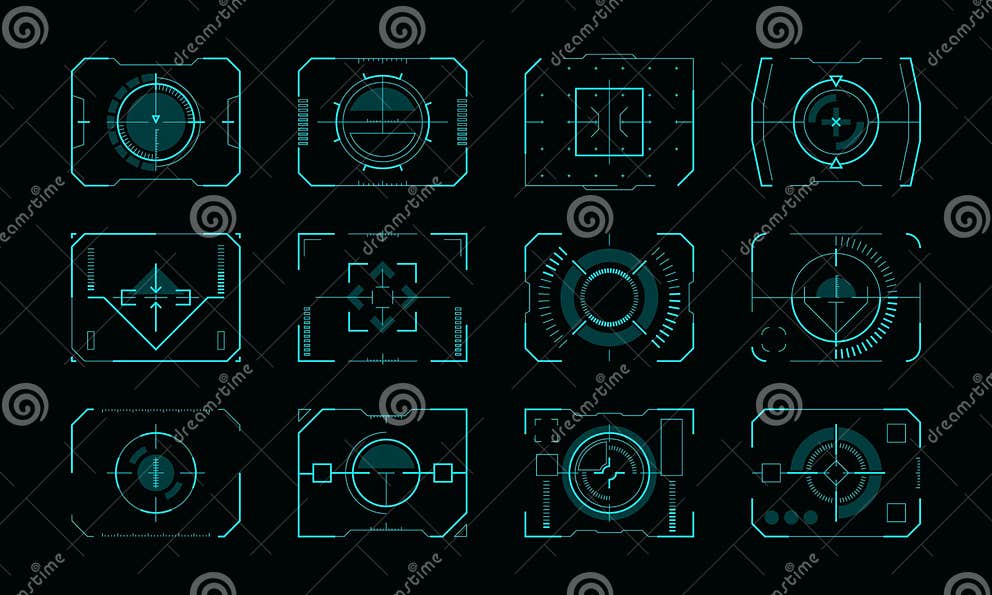 Target Frame Hud Ui. Futuristic Aim Pointers with Control Panel Borders ...