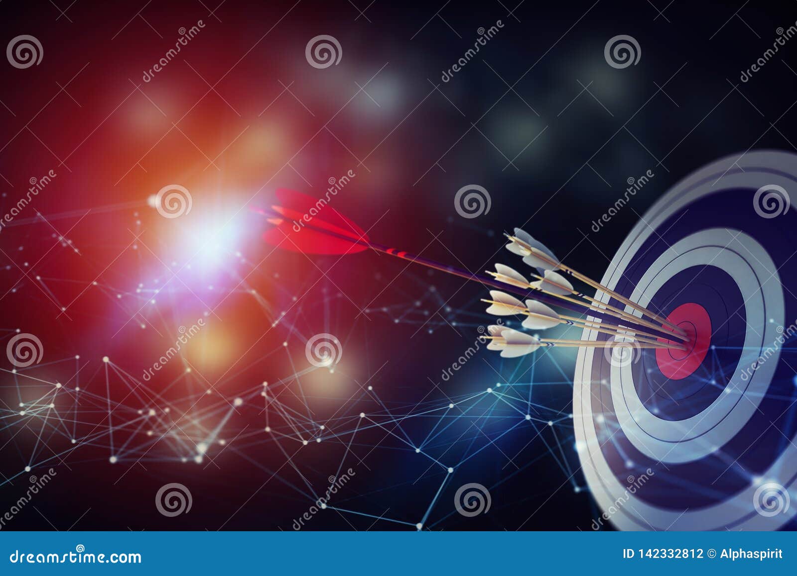 Arrow Hit the Center of Target on Abstract Background with Network ... Arrow Hit the Center of Target on Abstract Background with Network ...