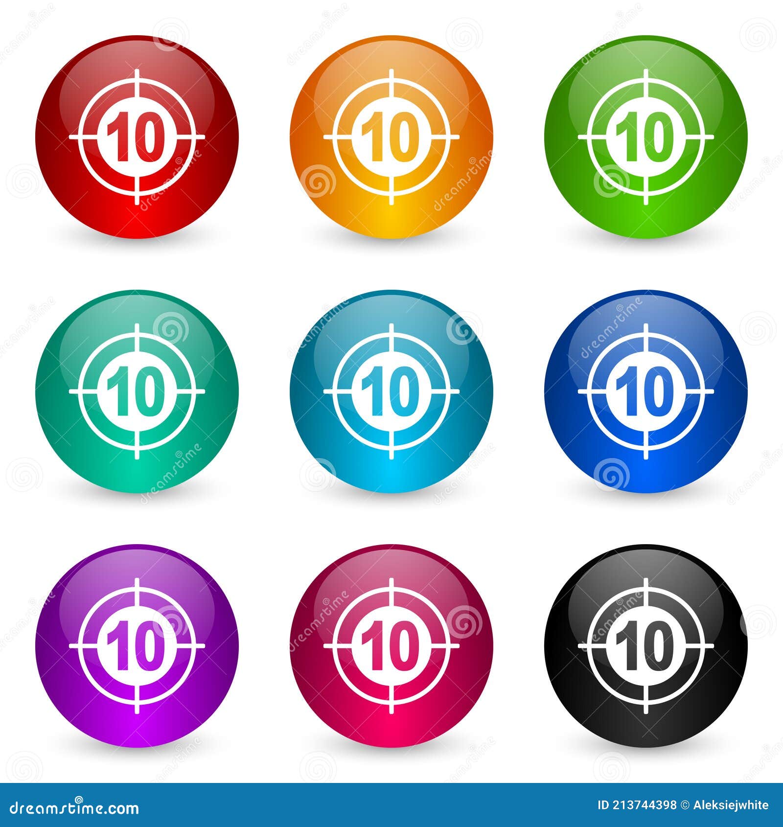 Target Icon Set, Colorful Glossy 3d Rendering Ball Buttons in 9 Color ...