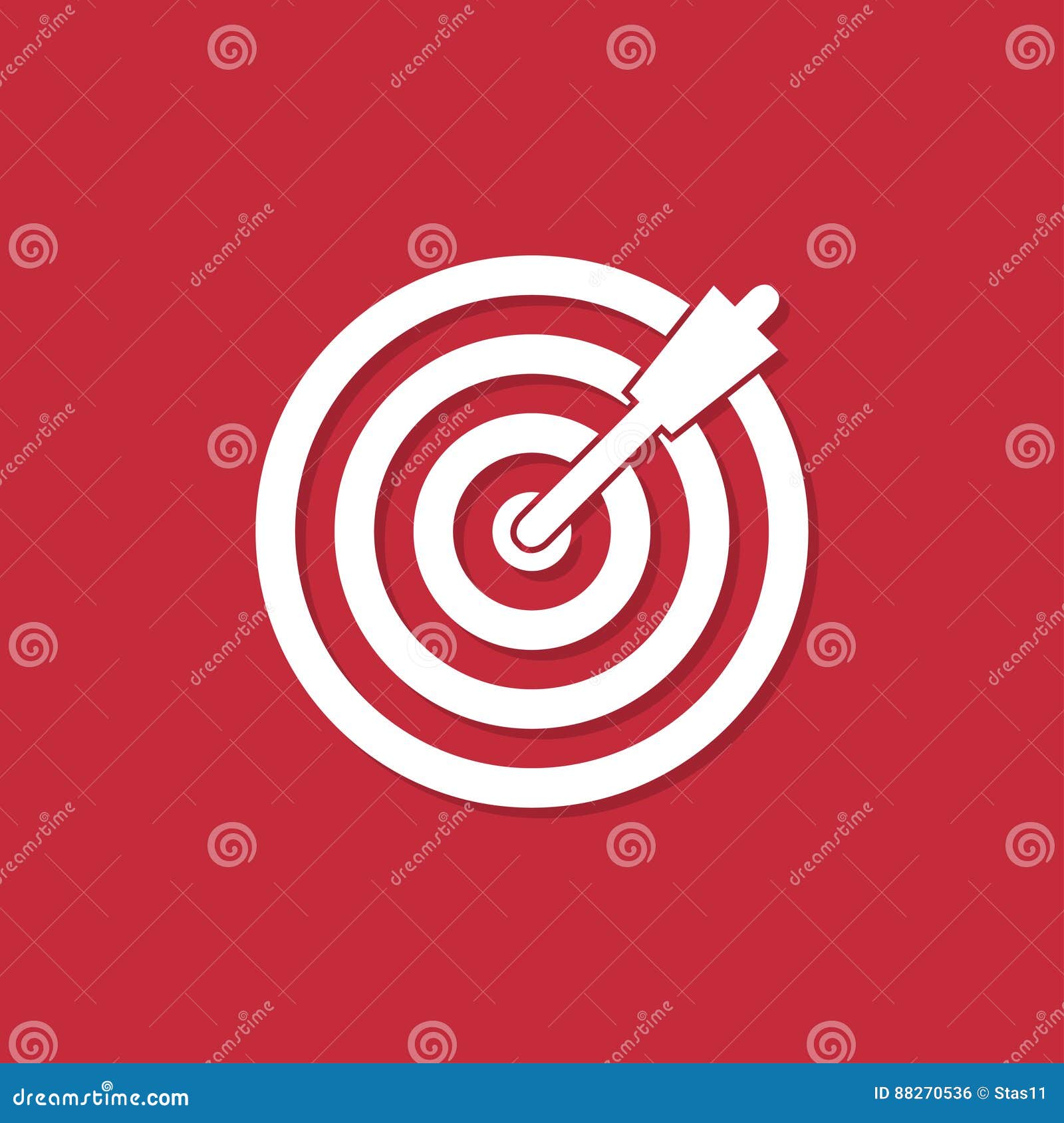 Target Icon with Shadow in a Flat Design on a Red Background Stock ...