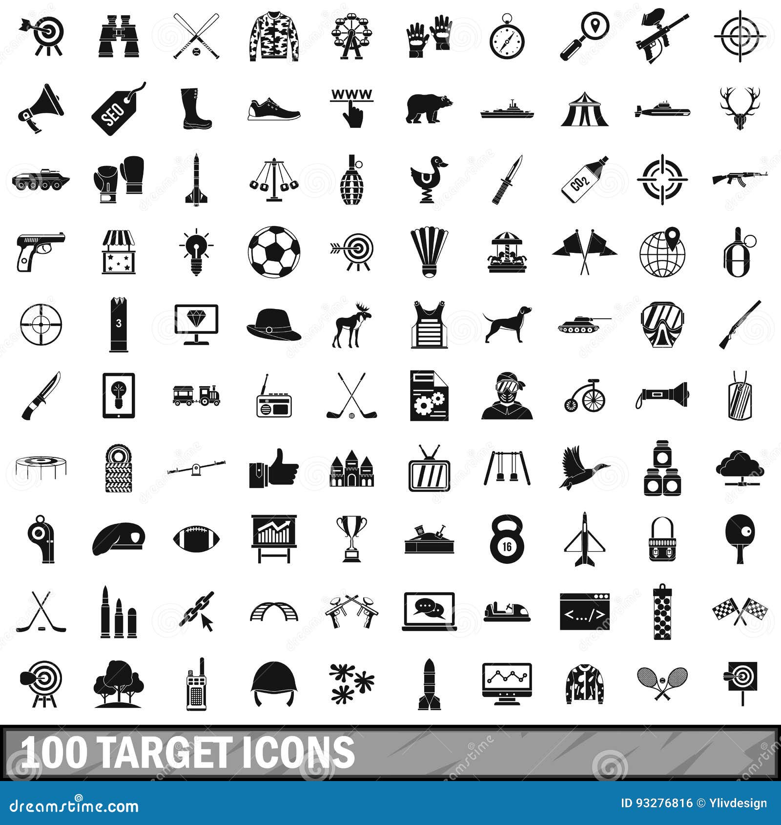 100 Target Icons Set, Simple Style Stock Vector - Illustration of ...