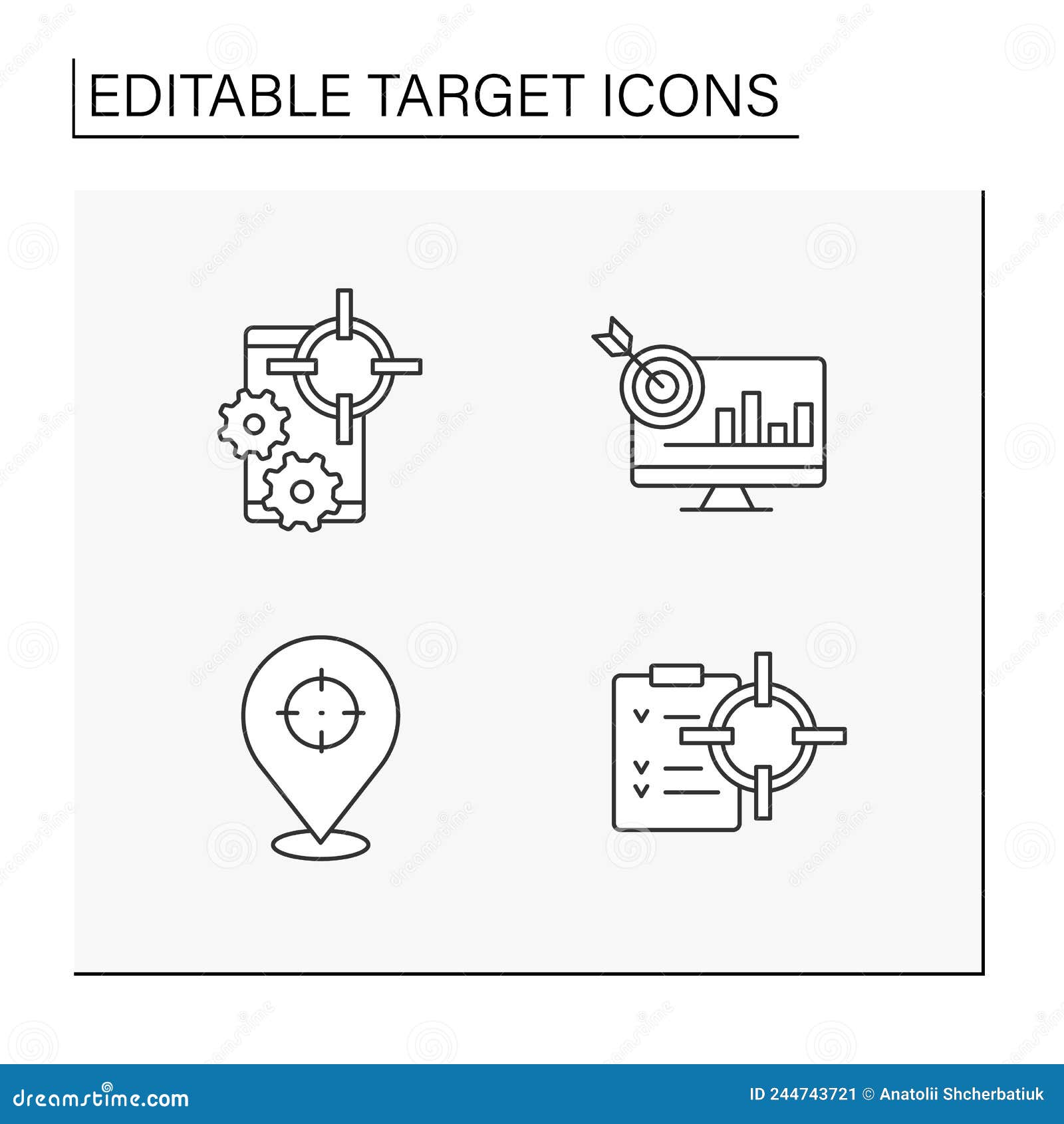 Target line icons set stock vector. Illustration of object - 244743721