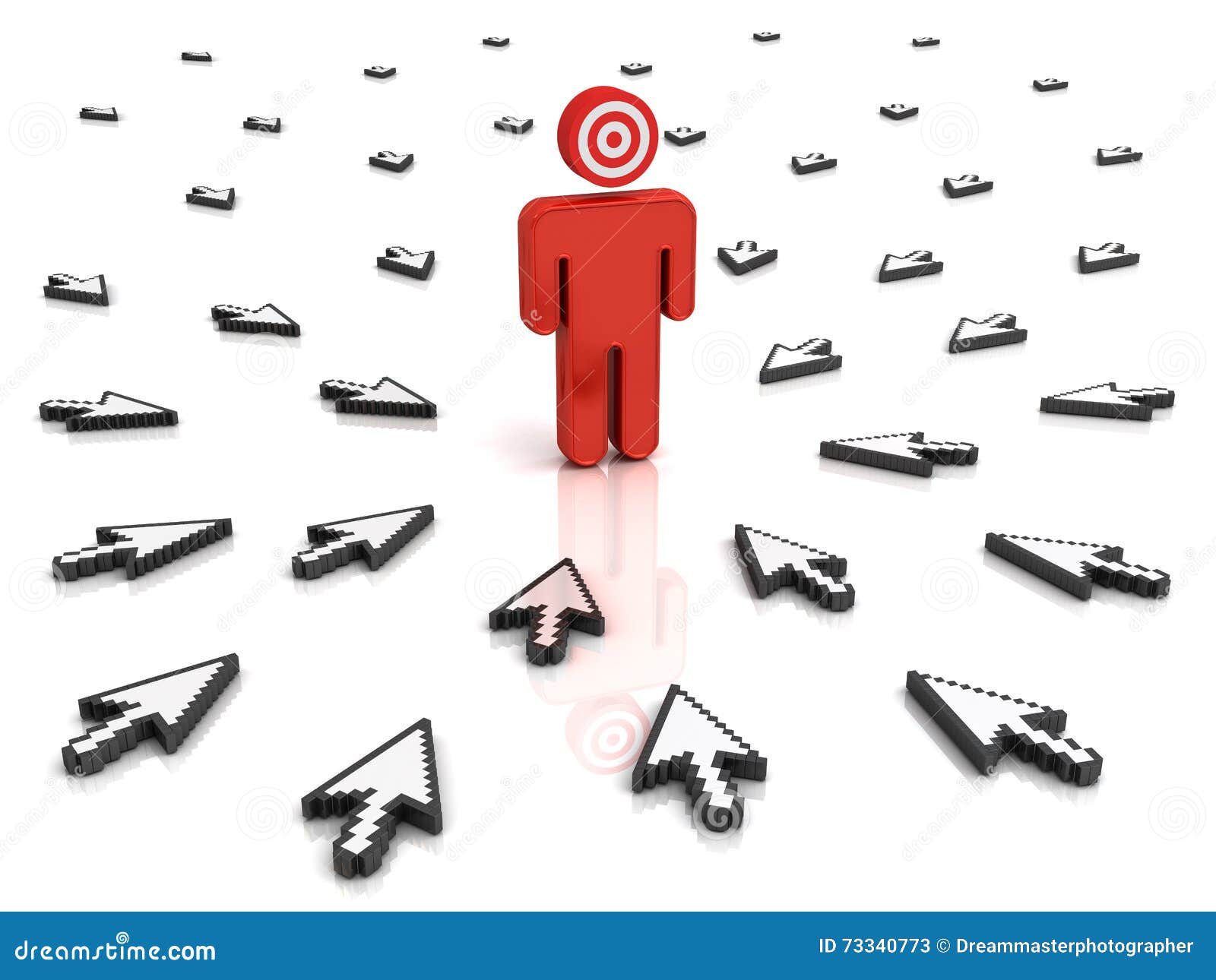 Target Man with Many Arrow Cursors Aiming at Him Over White Background ...