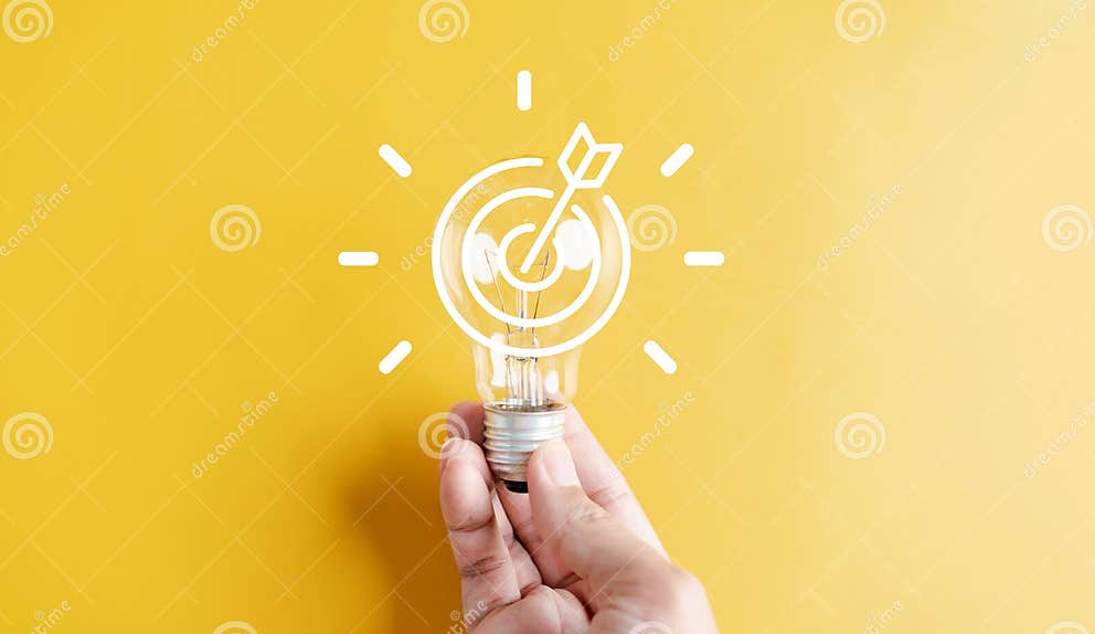 Target Objective with Idea Creative Light Bulb. Planning Development ...