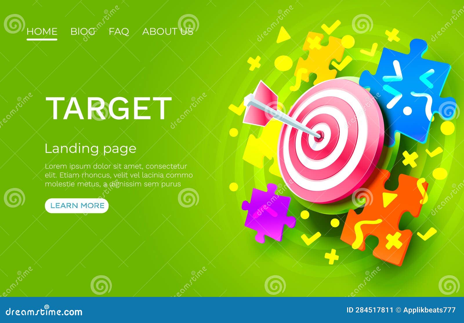 Target Puzzle Landing Page, Banner Business 3d Icon. Vector Stock ... Target Puzzle Landing Page, Banner Business 3d Icon. Vector Stock ...