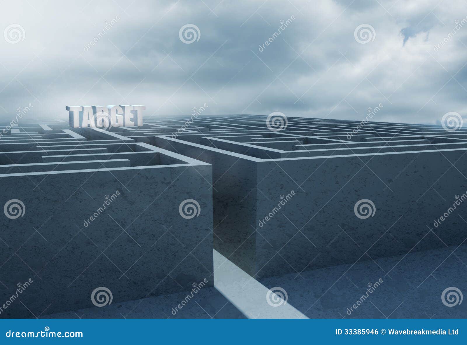 Target Set in Middle of Complicated Maze Stock Illustration ...