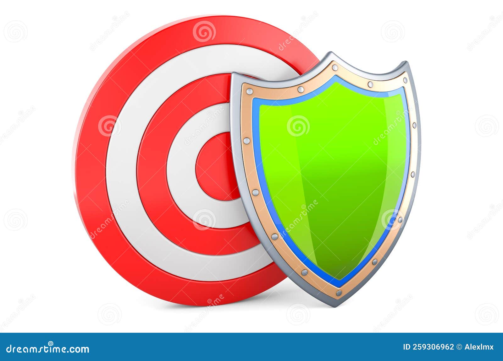 Target with Shield, 3D Rendering Stock Illustration - Illustration of ...