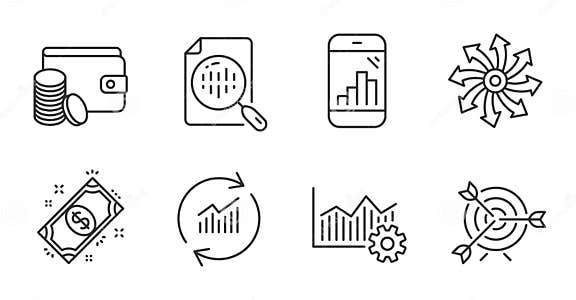 Target, Update Data and Payment Method Icons Set. Graph Phone ...
