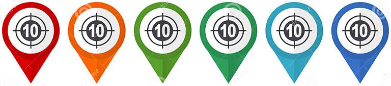 Target Vector Pointers, Set of Colorful Flat Design Icons Isolated on ...