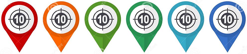 Target Vector Pointers, Set of Colorful Flat Design Icons Isolated on ...