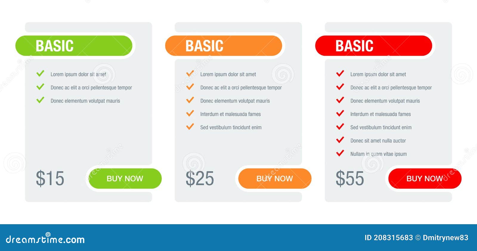 Tariff Comparsion Table Block Web Chart Template Stock Vector ...