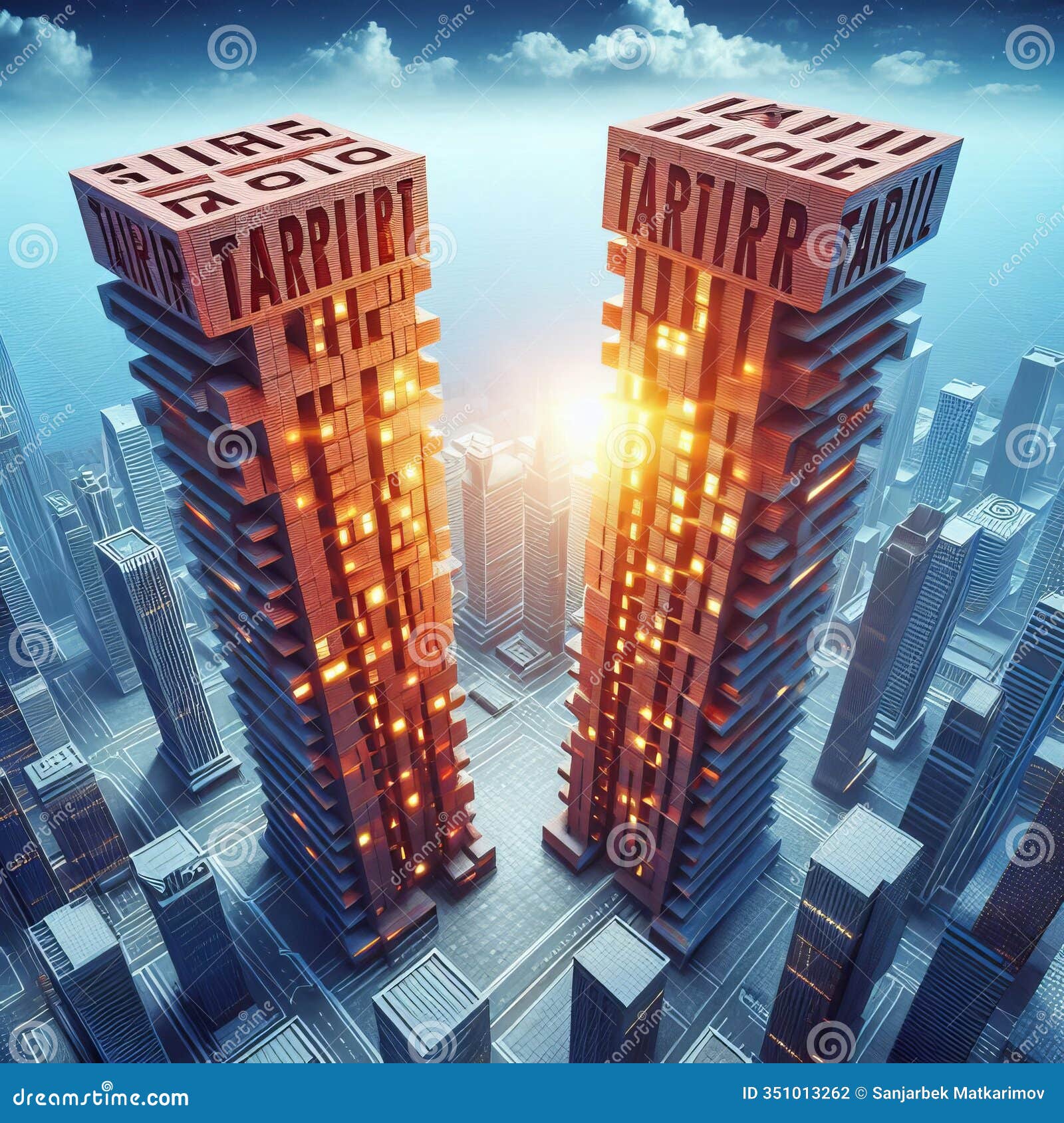 Tariff Tower Two Skyscrapers Made of Bricks Labeled Tariff Compe Stock ...