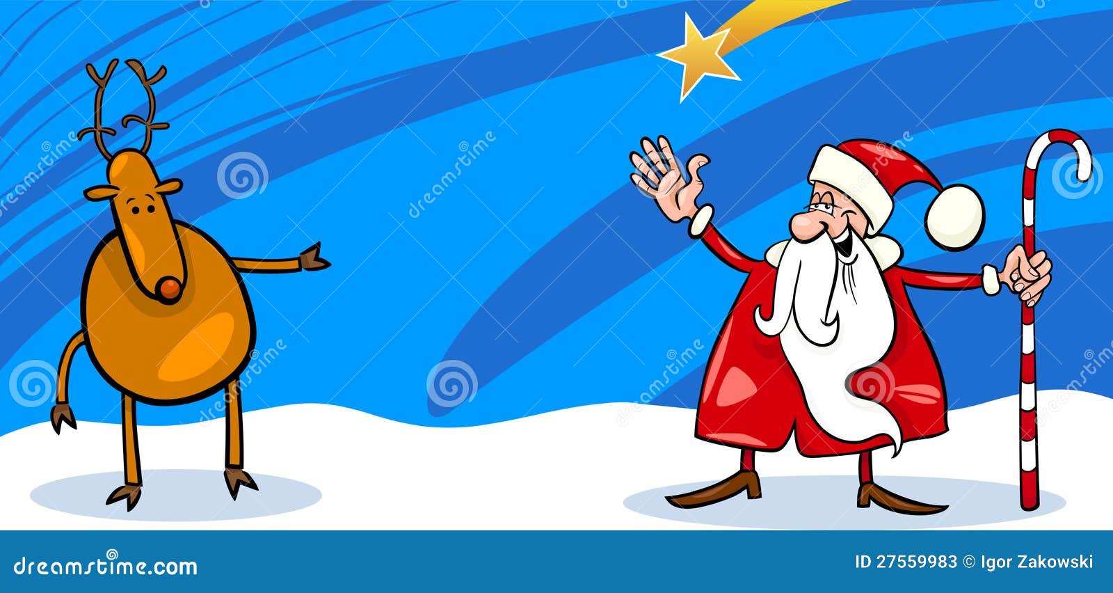 Tarjeta De La Historieta De Santa Y Del Reno Ilustración del Vector ... Tarjeta De La Historieta De Santa Y Del Reno Ilustración del Vector ...