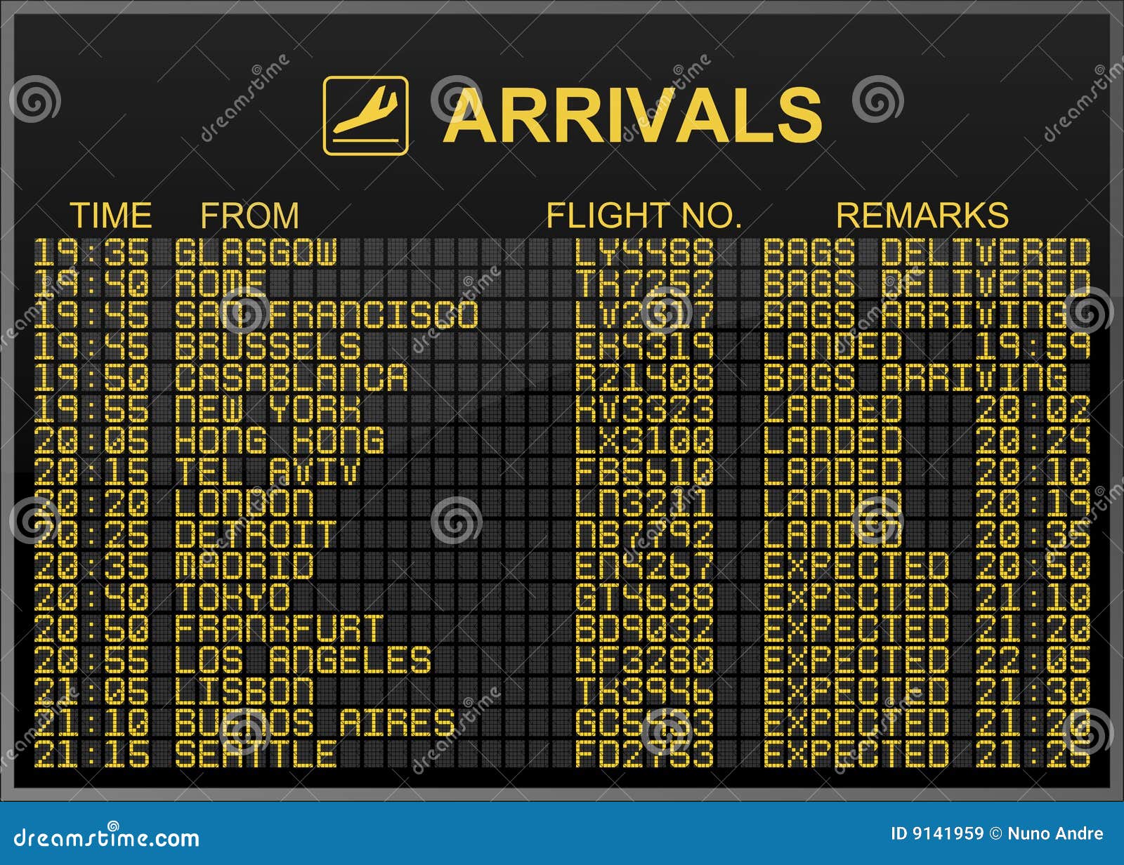 Tarjeta de las llegadas stock de ilustración. Ilustración de hangar ...