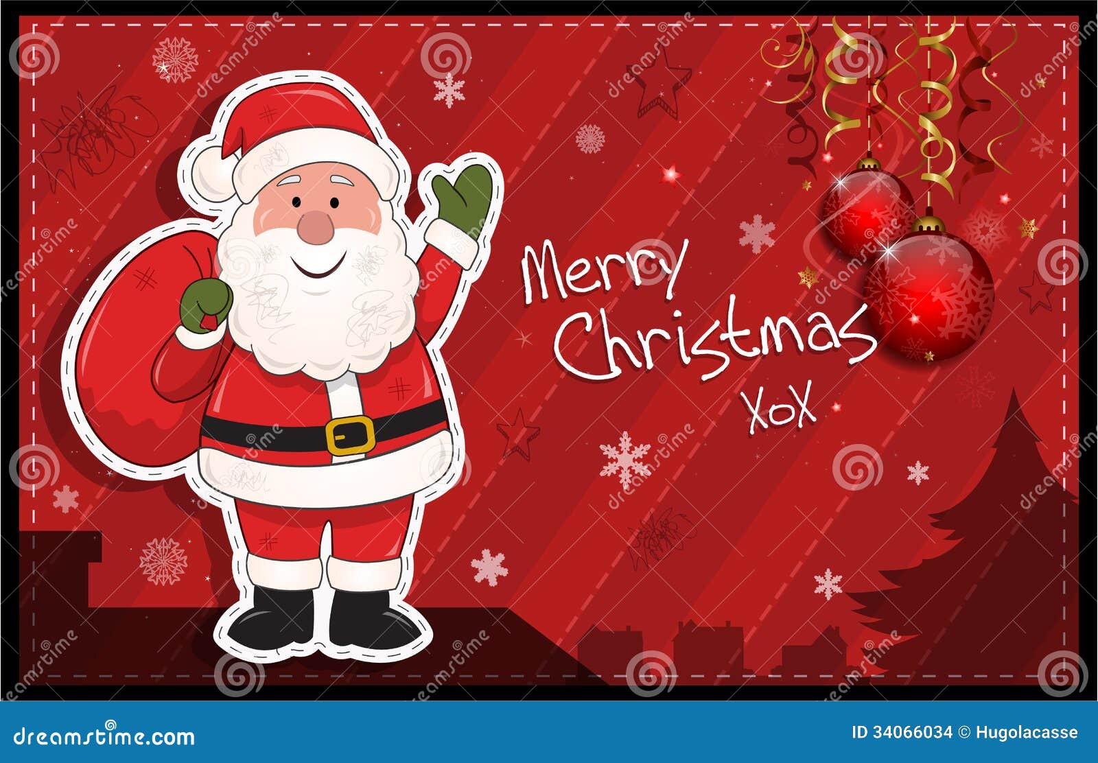 Tarjeta De Navidad Horizontal Roja Con Santa Claus Imagenes de archivo ...