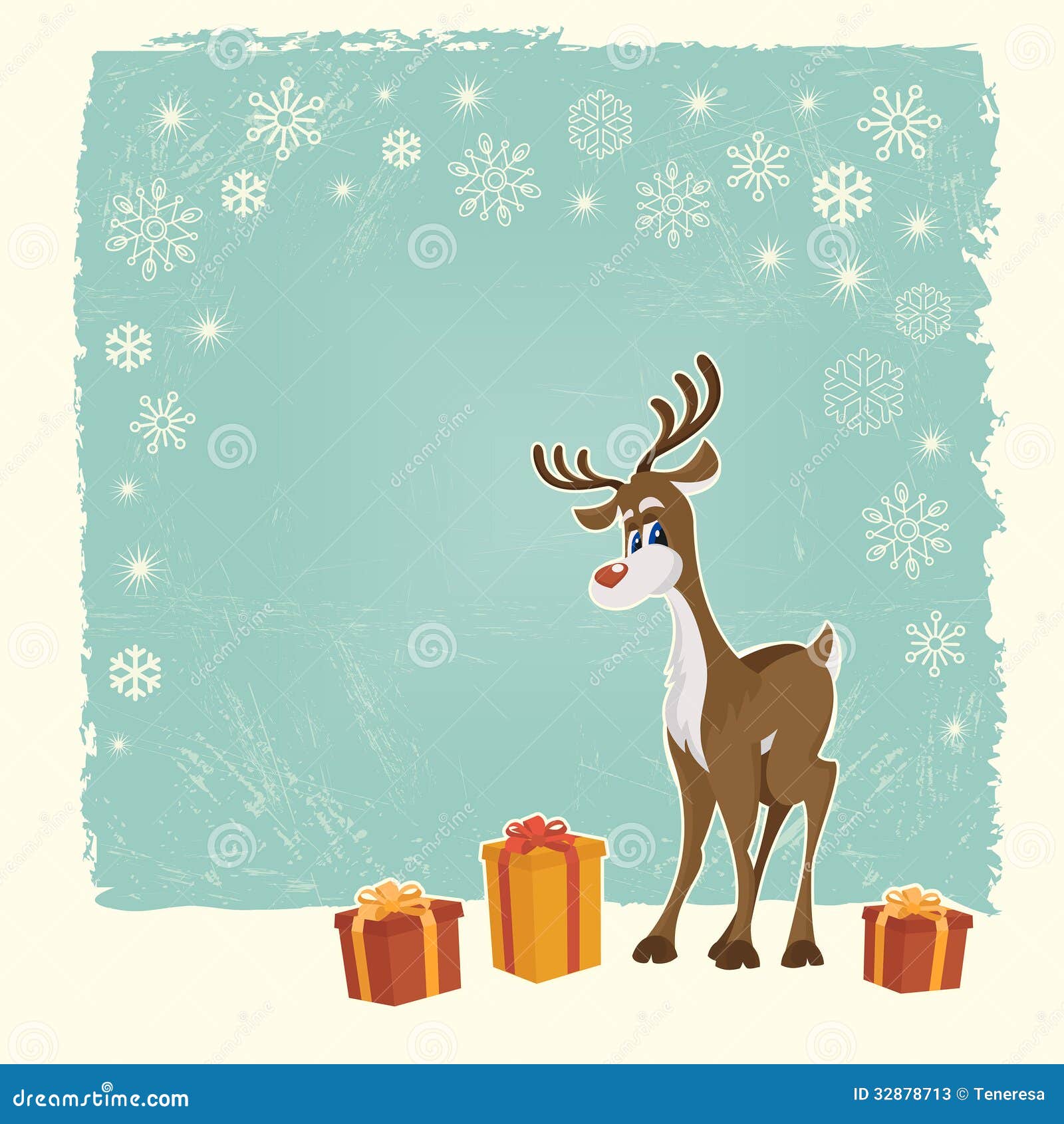 Tarjeta De Navidad Retra Con El Reno Ilustración del Vector ...