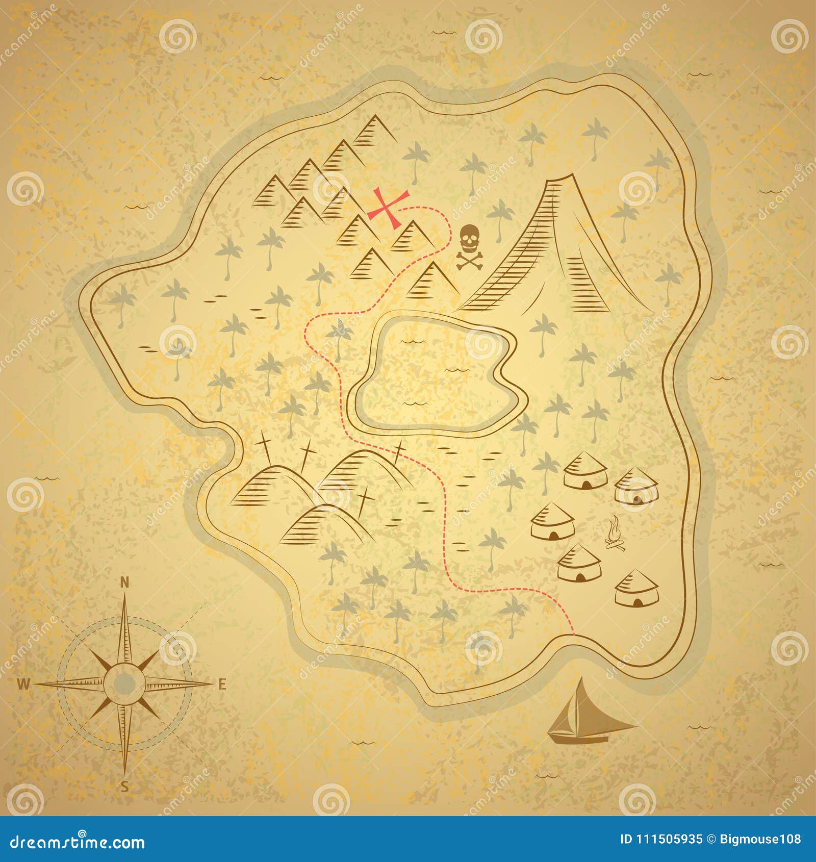 Tarjeta Del Fondo Del Mapa Del Tesoro Del Pirata Vector Ilustración del ...