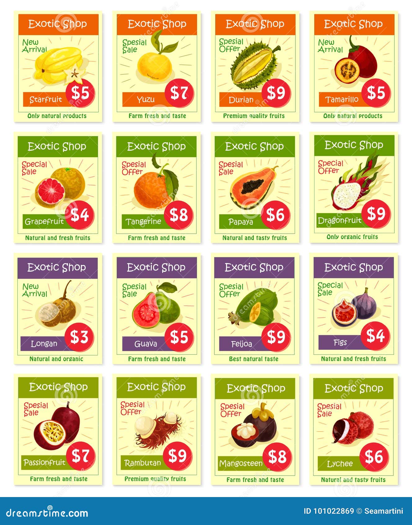 Tarjetas De Precio Del Vector Para Las Frutas Exóticas Tropicales ...