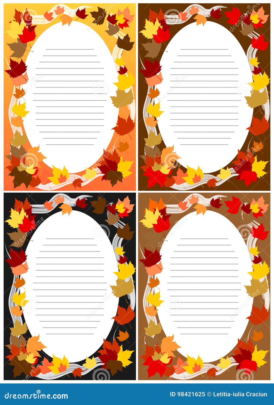 4 Tarjetas En Blanco Autumn Fall De Las Invitaciones Ilustración del ...