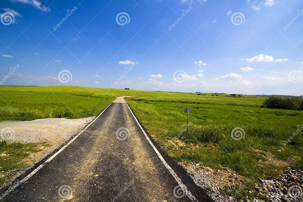 Tarmac Path Crossing Fields Stock Photo - Image of horizon, field: 2595398