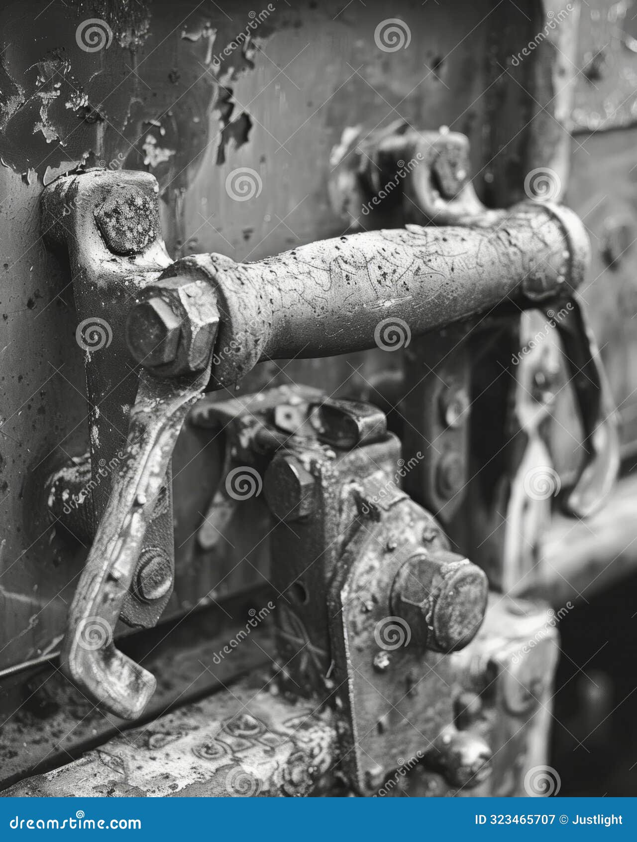 The Tarnished Handles and Levers of a Grain Threshing Machine. Black ...