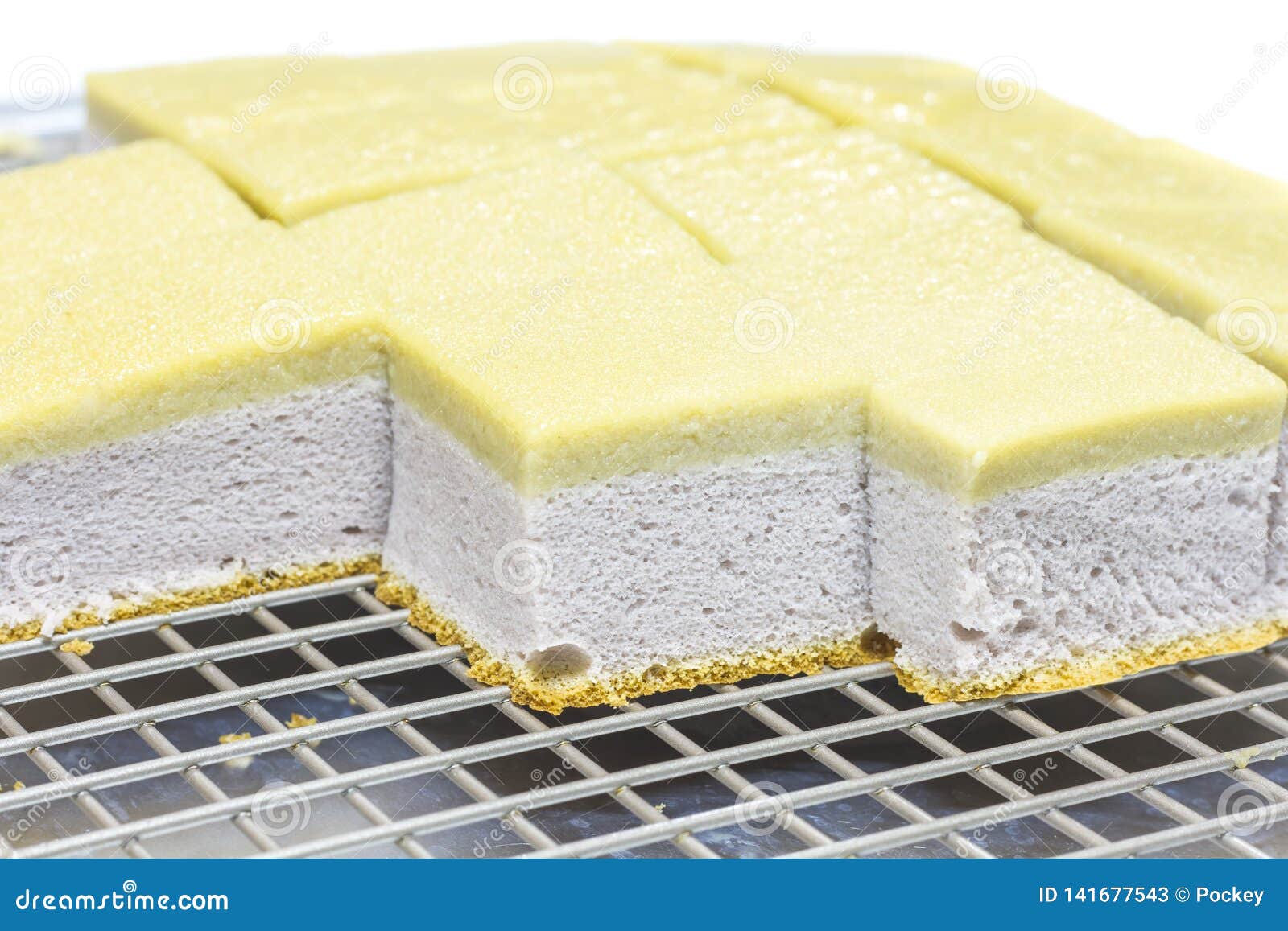 Taro Chiffon Cake with Taro Thai Custard Stock Image - Image of cross ...