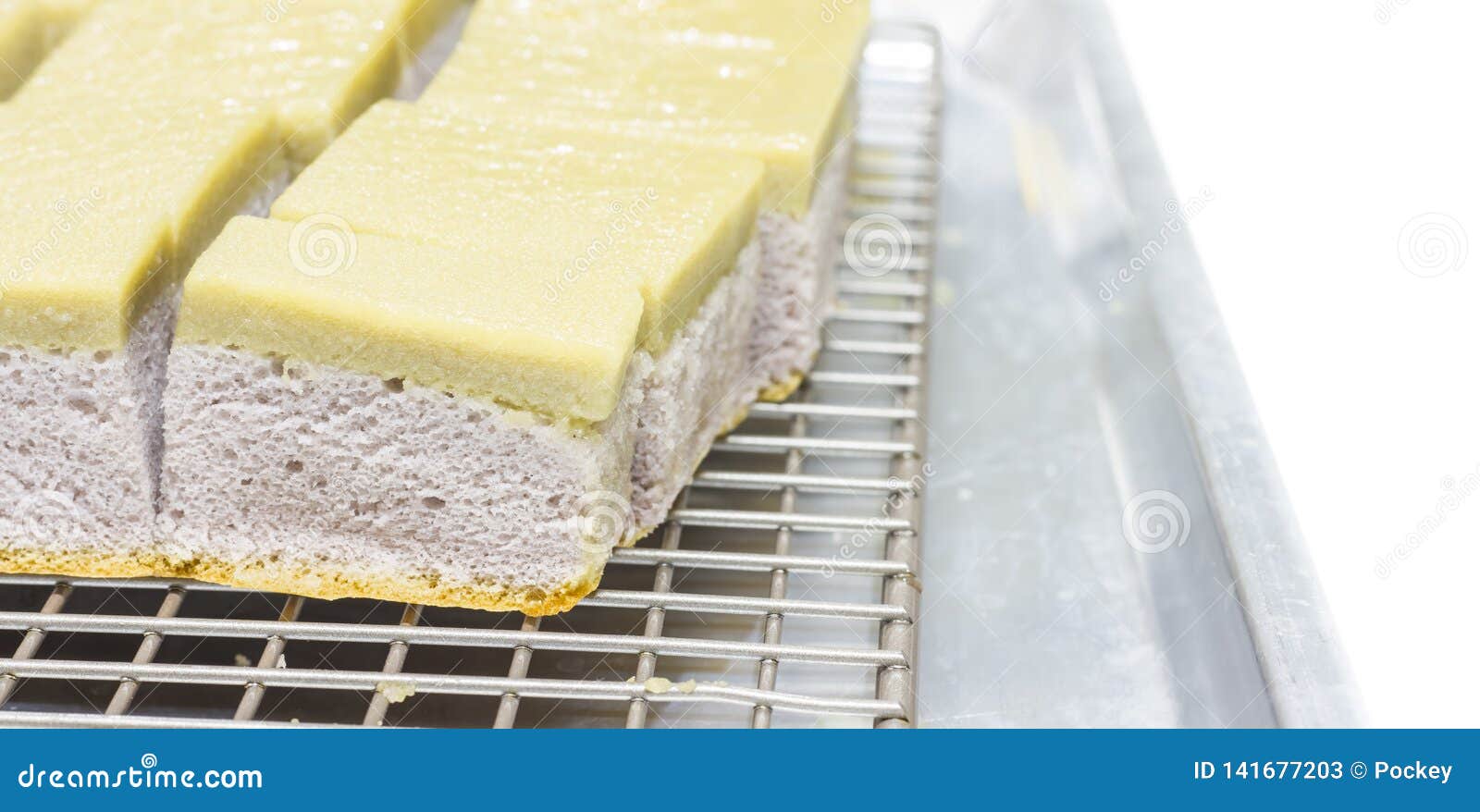 Taro Chiffon Cake with Taro Thai Custard on White Background Stock ...