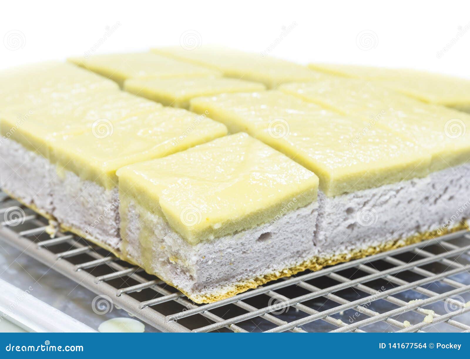 Taro Chiffon Cake with Taro Thai Custard Stock Photo - Image of closeup ...