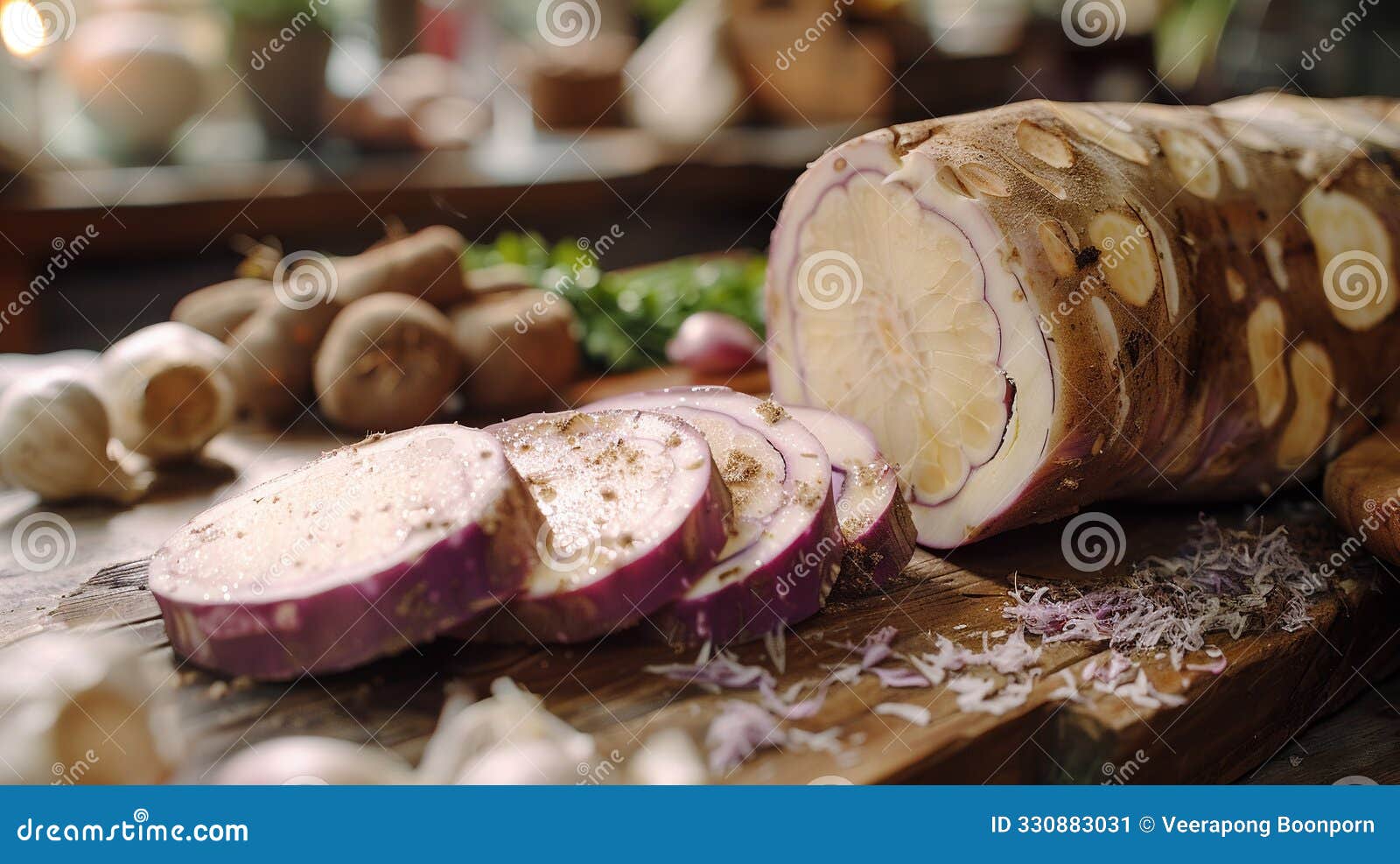 Taro Cut on Table, Culinary Theme, Natural Colors, Ample Text Space ...