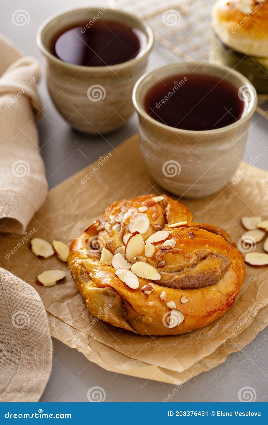 Taro Filled Butterfly Bun with Tea Stock Image - Image of steam ...