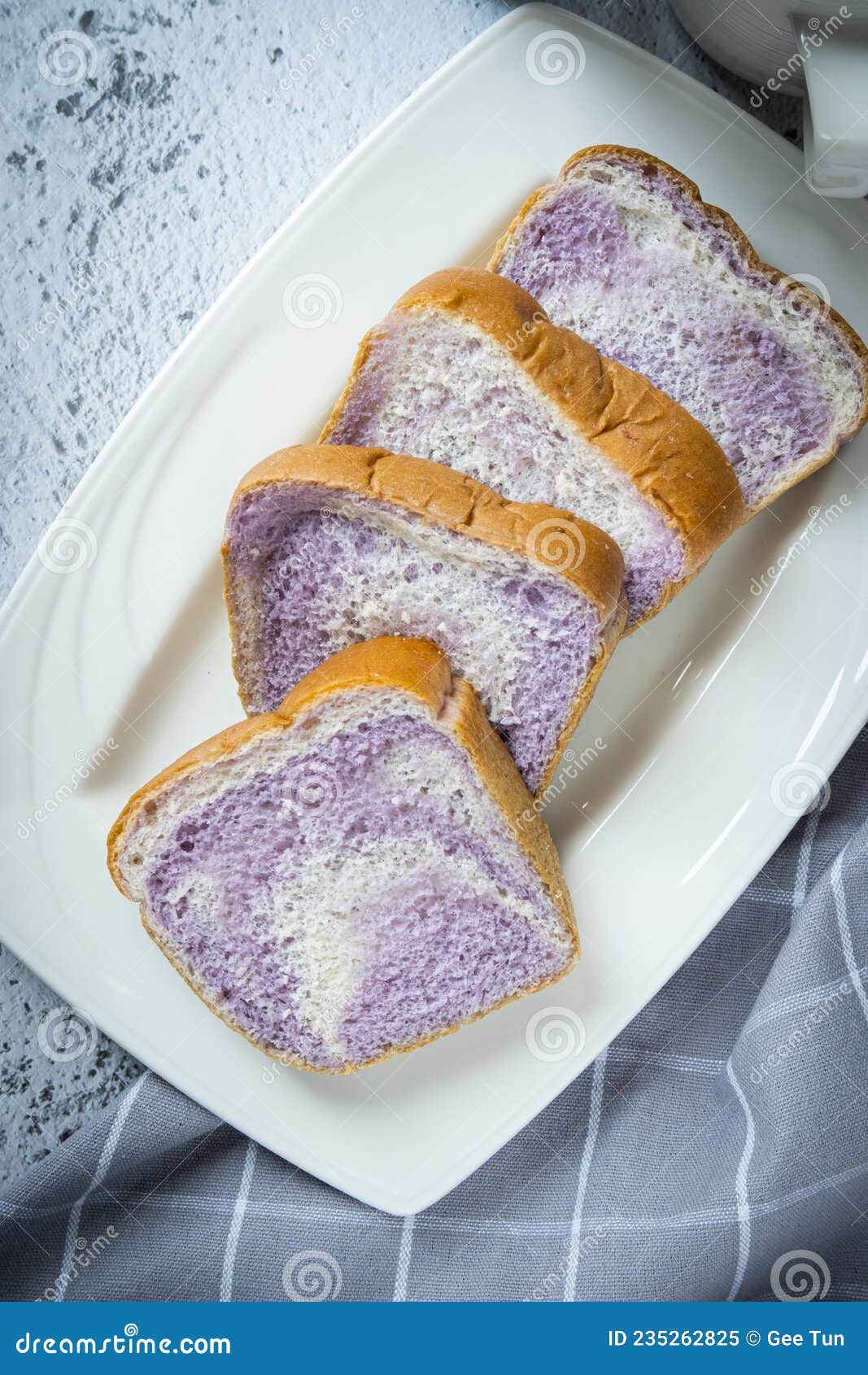 Taro Flavour Soft Bread in White Plate Stock Image - Image of bake ...