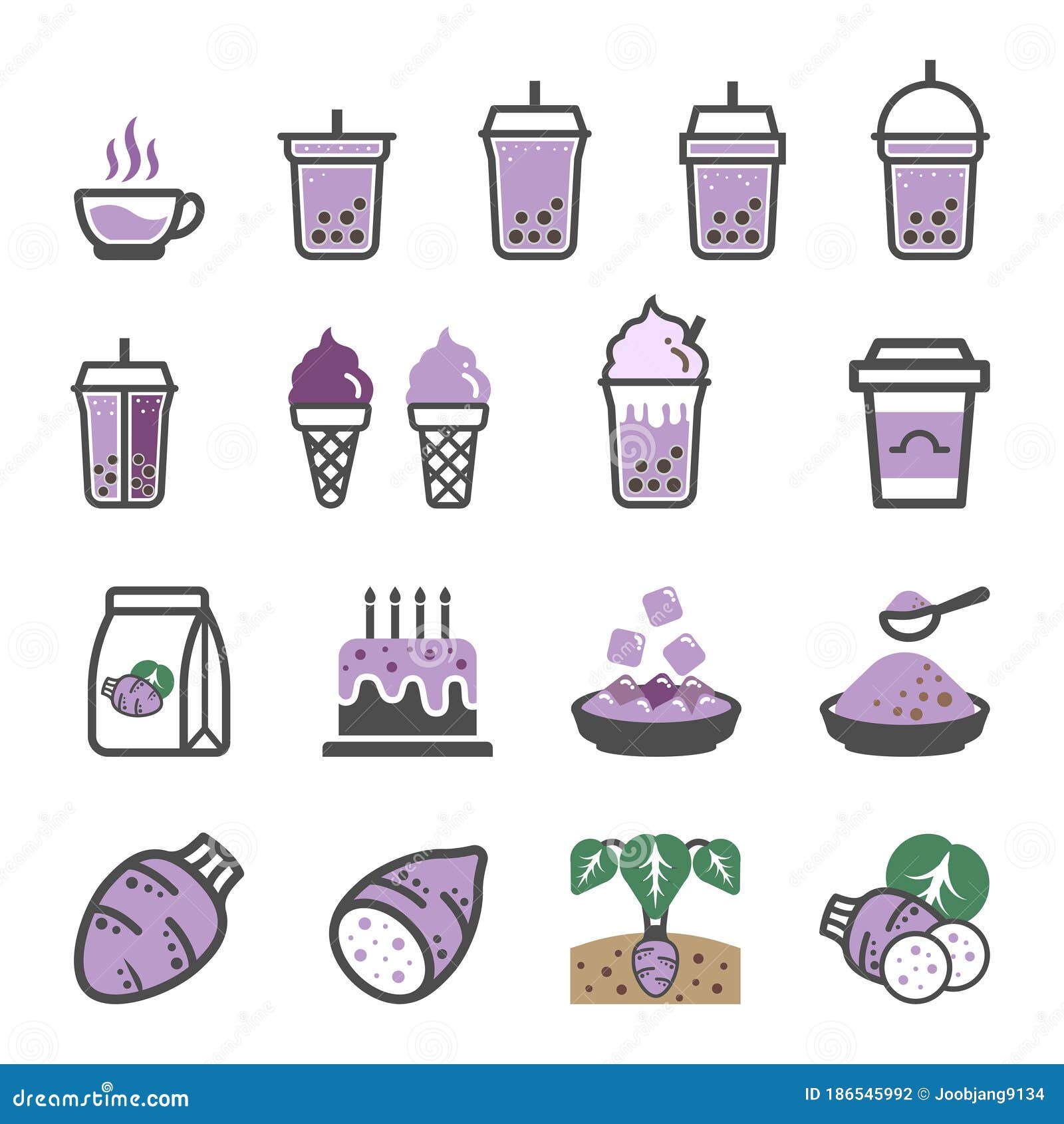 Taro Icon Set, Pearl Milk Tea, Bubble Milk Tea Editorial Photography ...