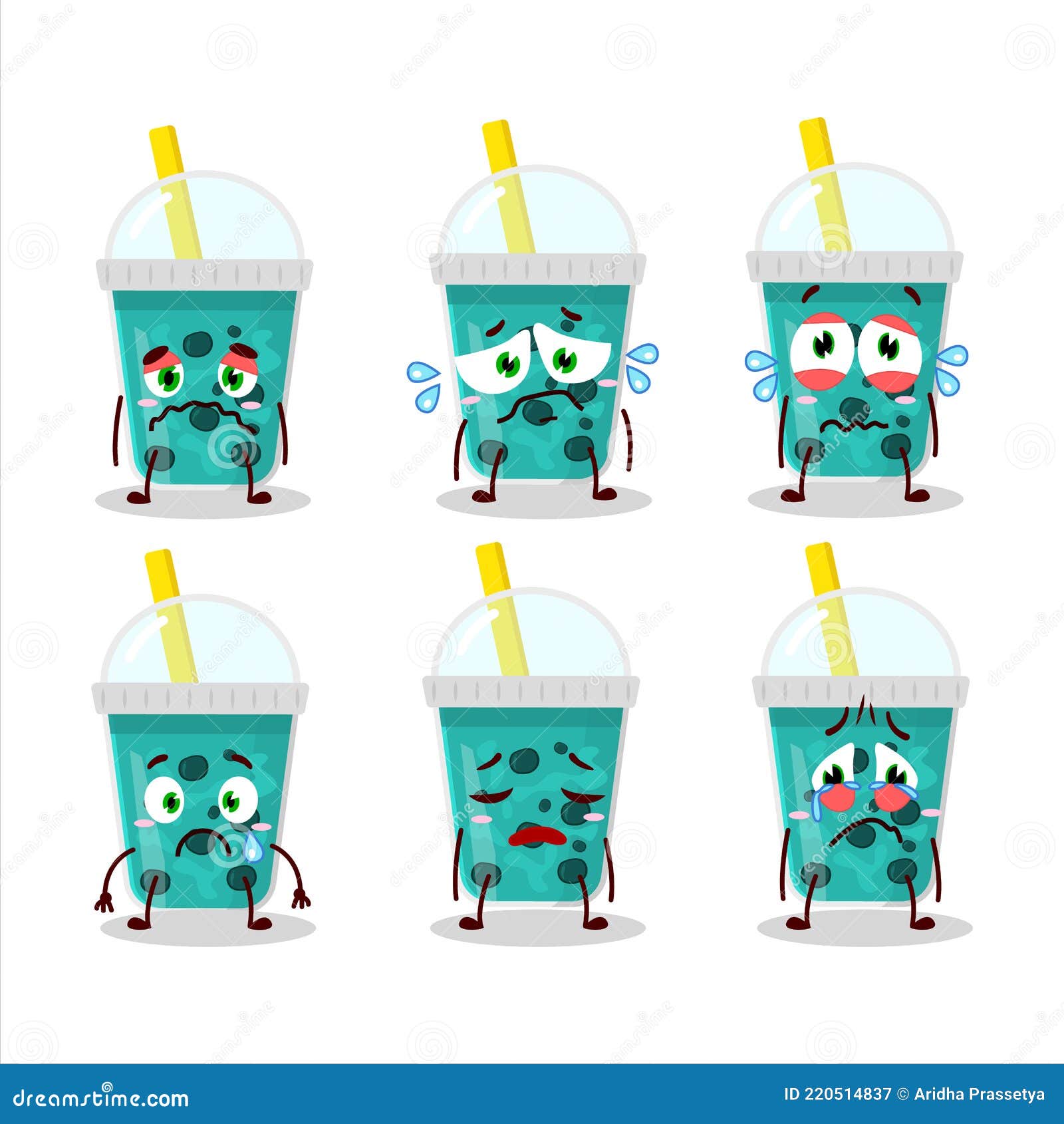Taro Milk with Boba Cartoon Character with Sad Expression Stock Vector ...