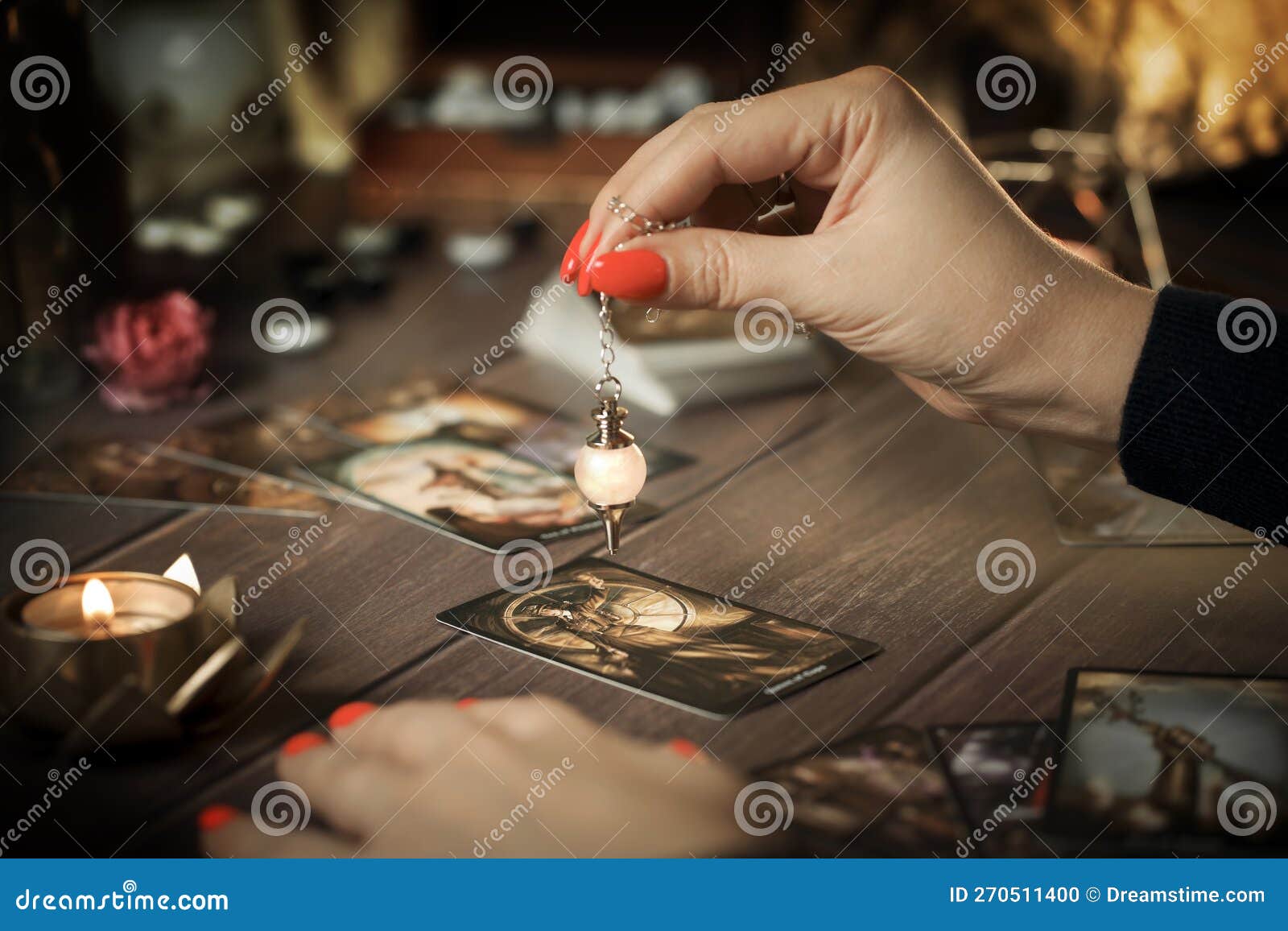 Tarot Card Reader Arranges Cards in a Card Spread. Fortune-telling ...