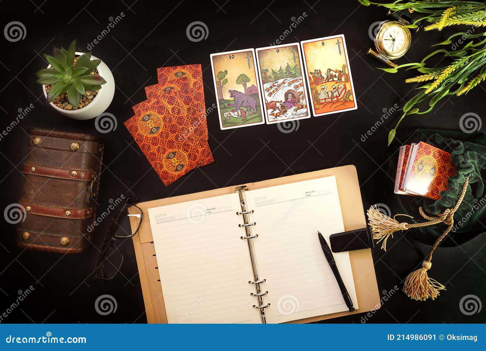 Tarot Card Reader Arranges Cards in a Card Spread Stock Image - Image ...