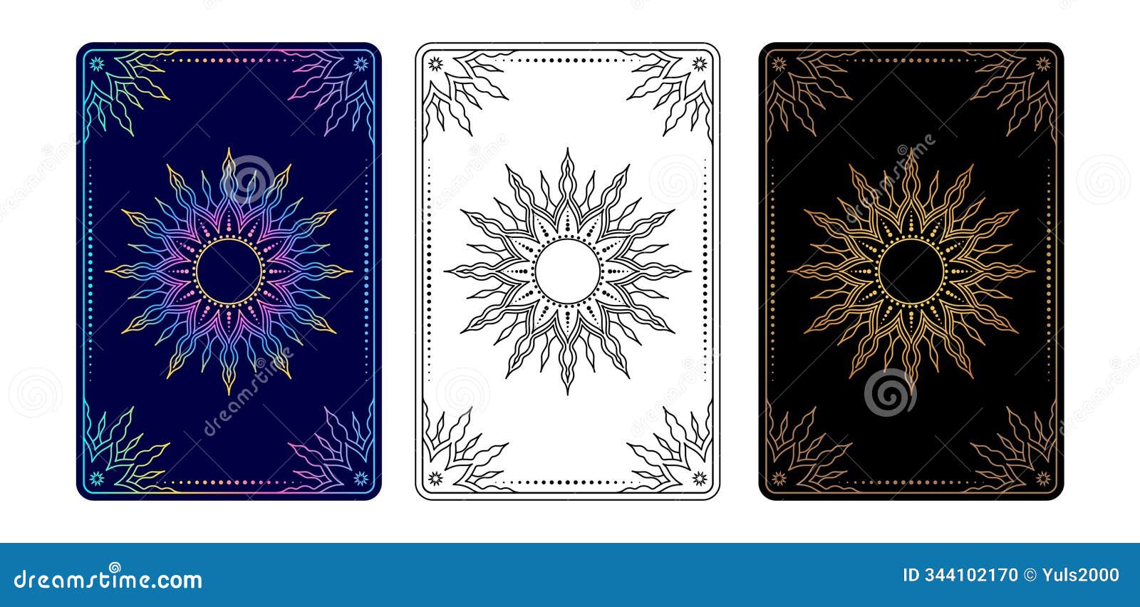 Tarot Card Sun in Different Design Variations. Stock Vector ...