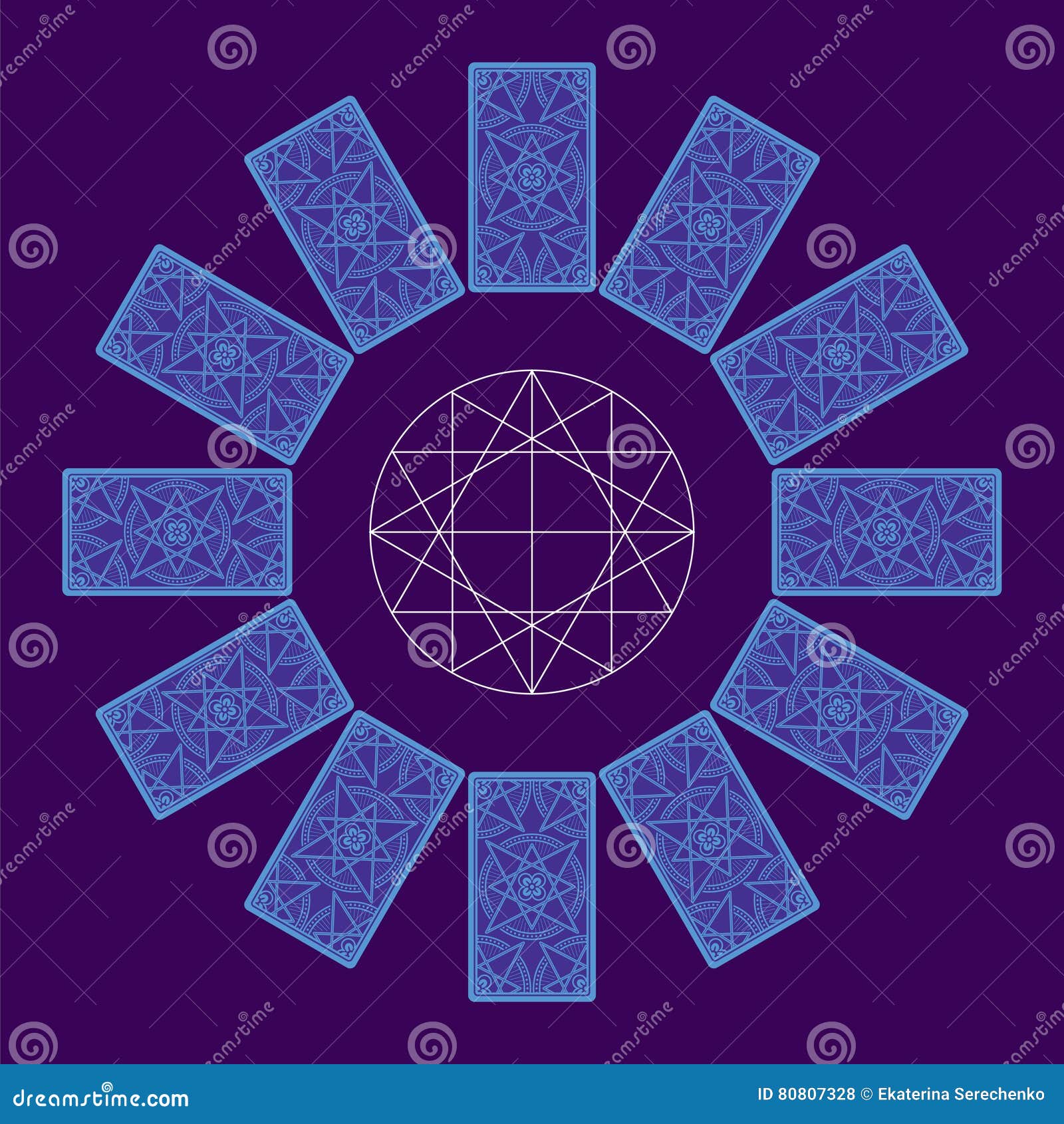 Tarot Cards. Back Side. Zodiac Circle Sread Stock Vector - Illustration ...