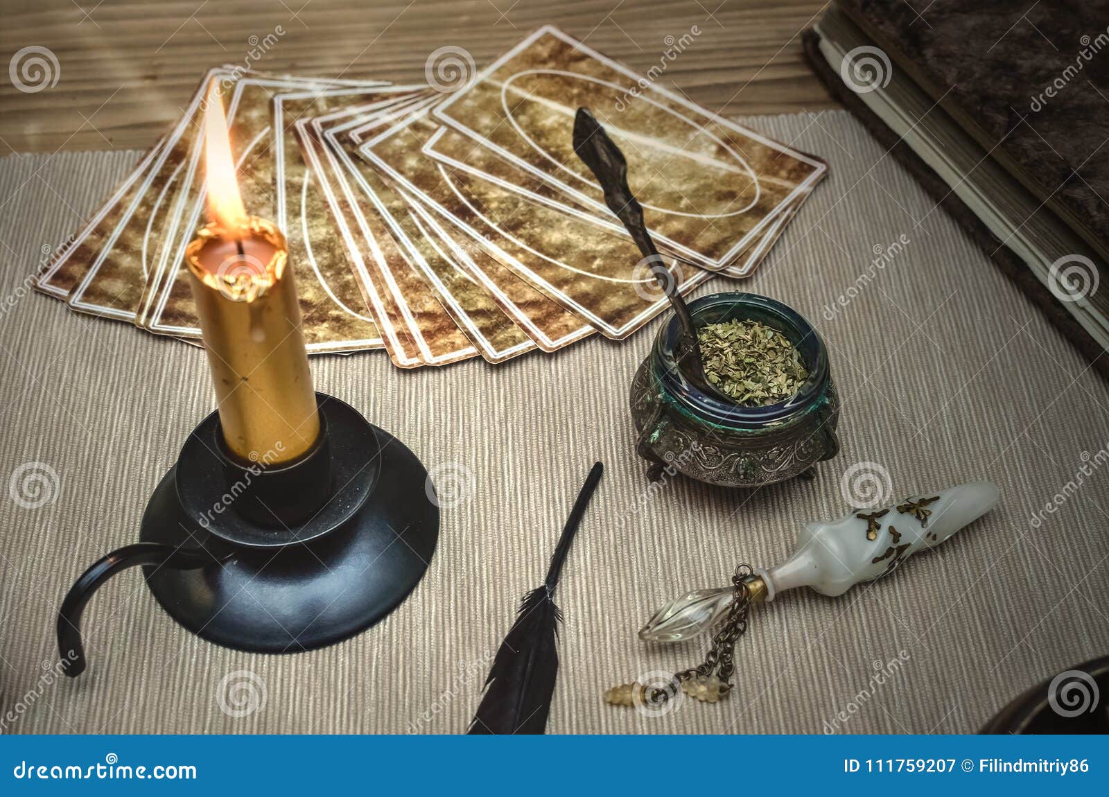 Magic Desk Table. Tarot Cards. Future Reading. Fortune Teller Concept ...