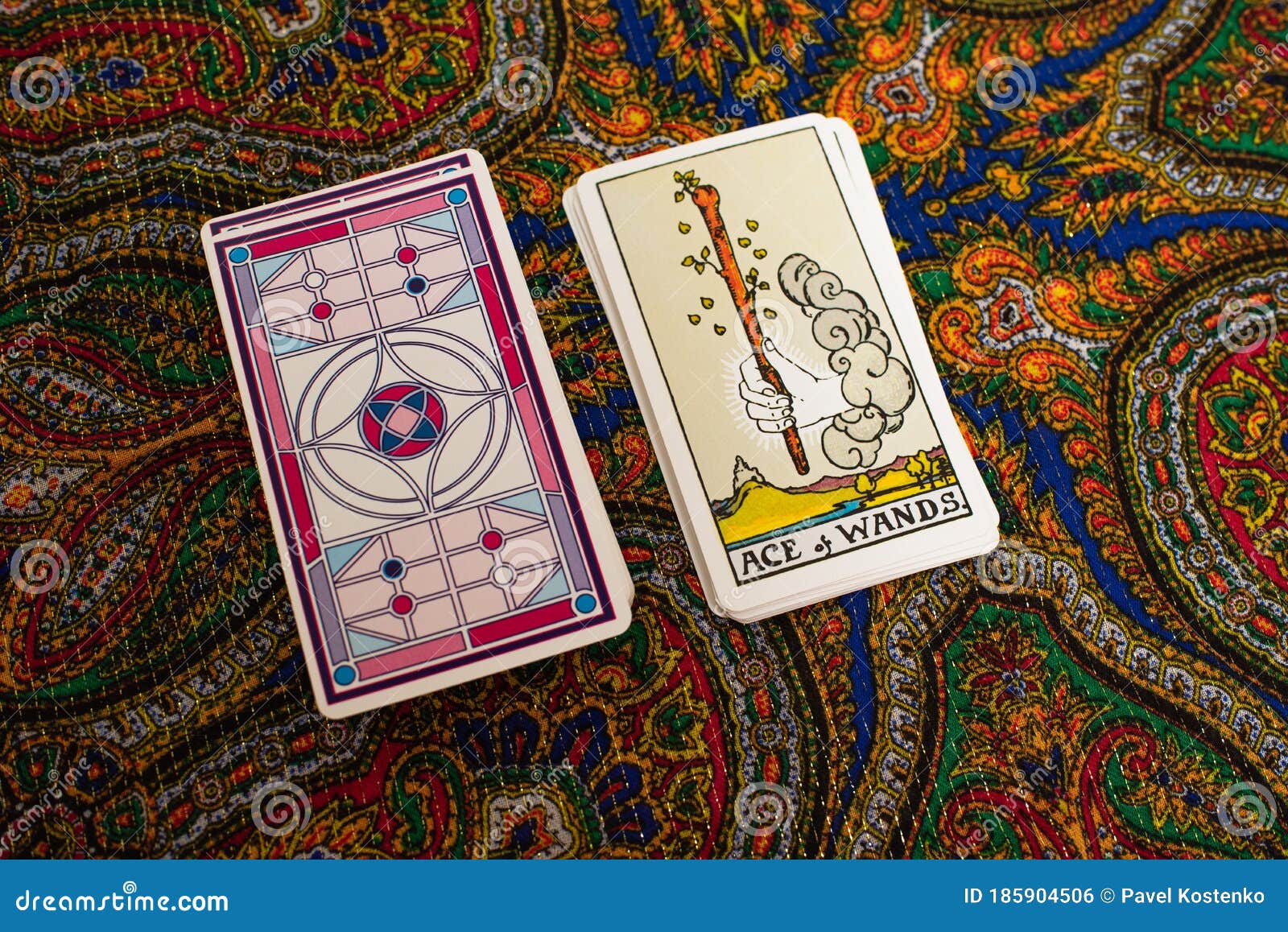 Tarot Cards. Magic. Divination. Ace of Wands. Stock Photo - Image of ...