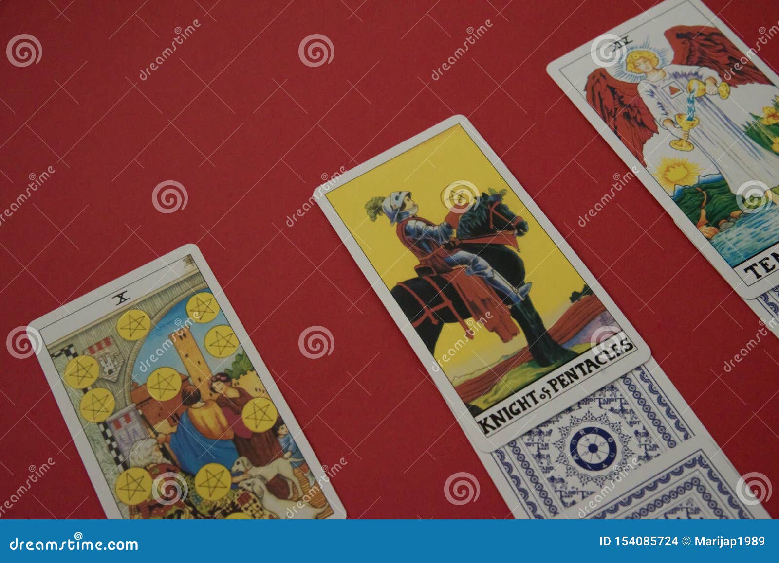 Tarot Cards on the Red Surface - Horizontal Stock Photo - Image of ...