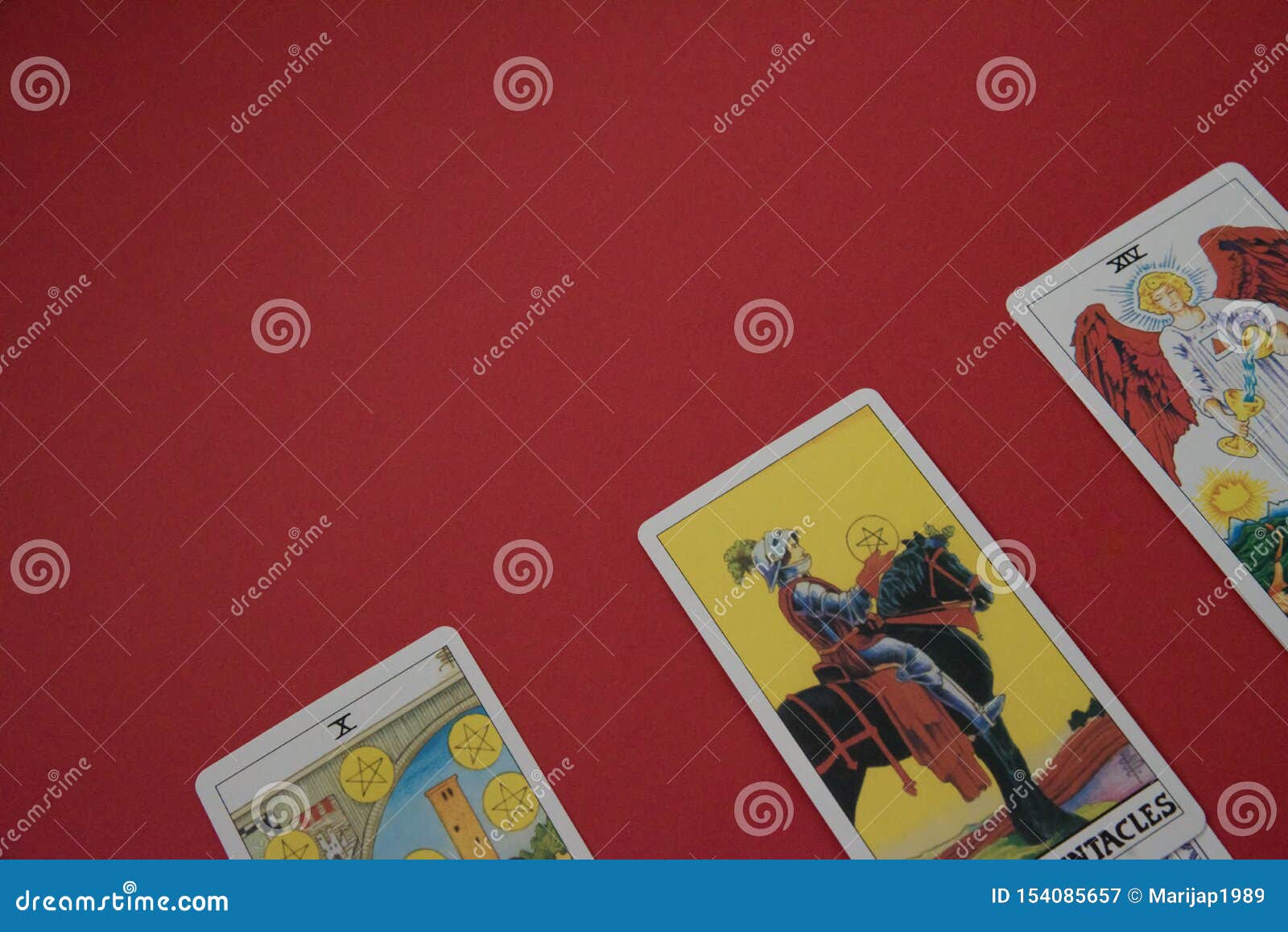 Tarot Cards on the Red Surface - Horizontal with Copy Space Stock Image ...