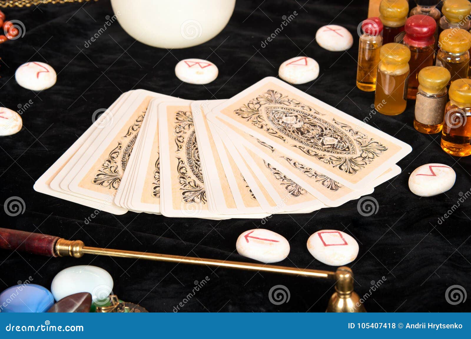 Tarot cards on table stock photo. Image of dark, mysterious - 105407418