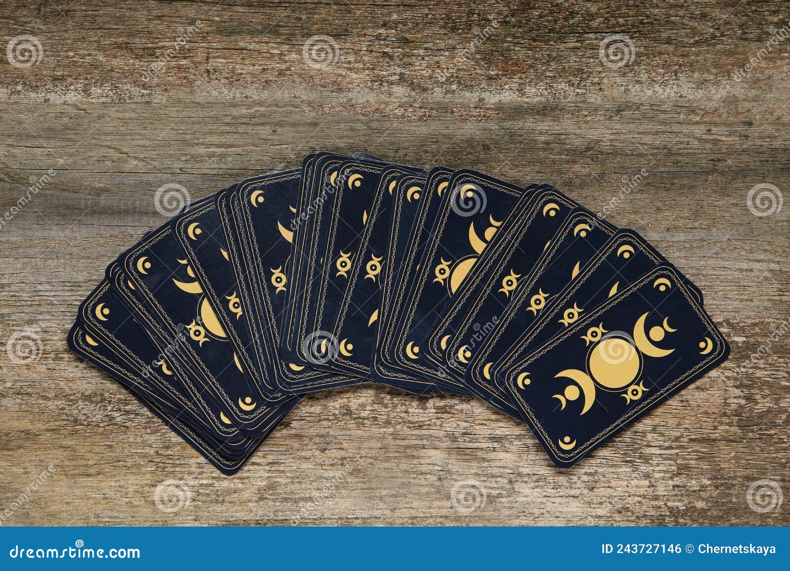 Tarot Cards on Wooden Table, Top View. Reverse Side Stock Photo - Image ...