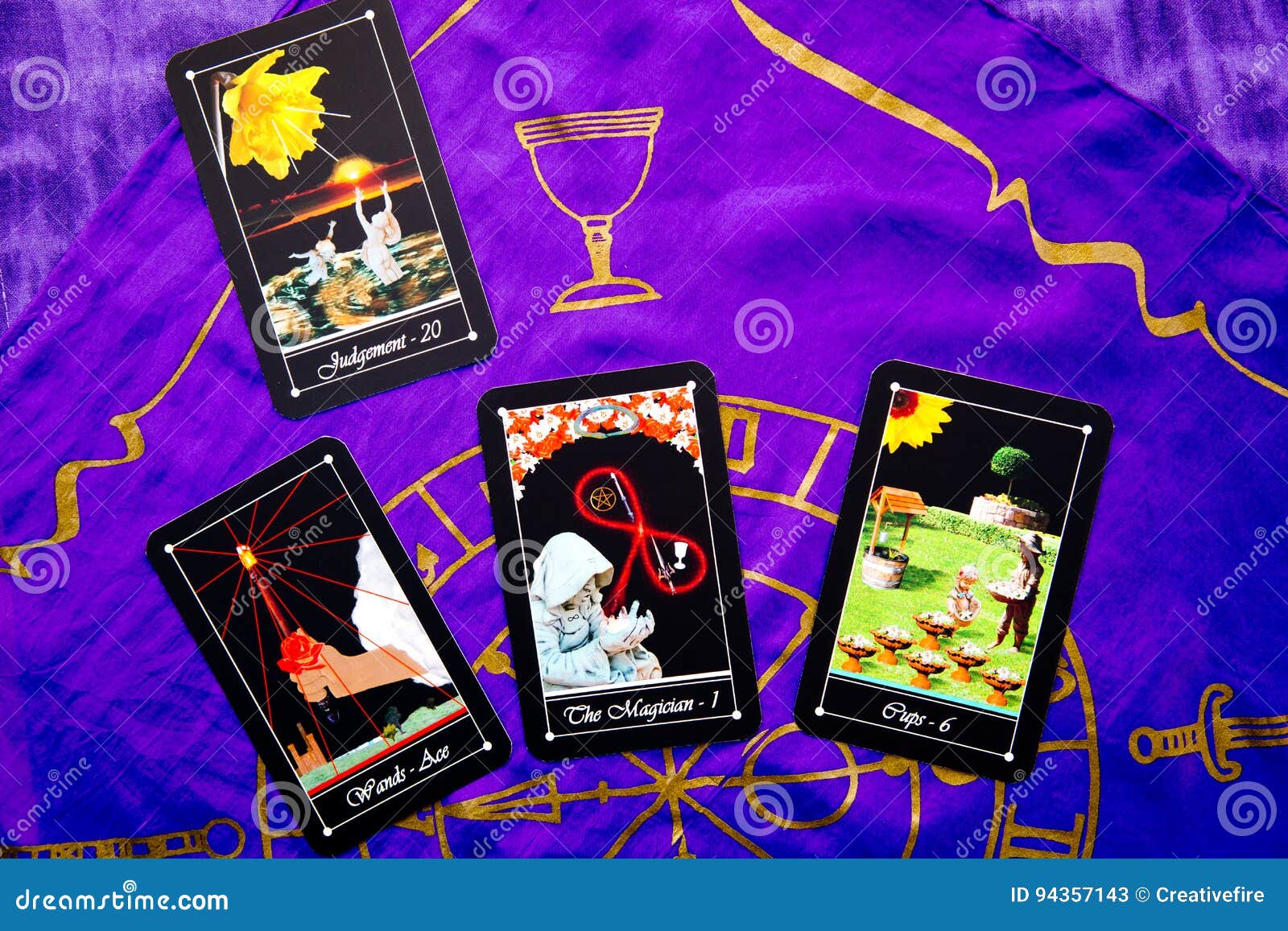Tarot Deck - Tarot Readings with Purple Silk Reading Cloth Stock Image ...