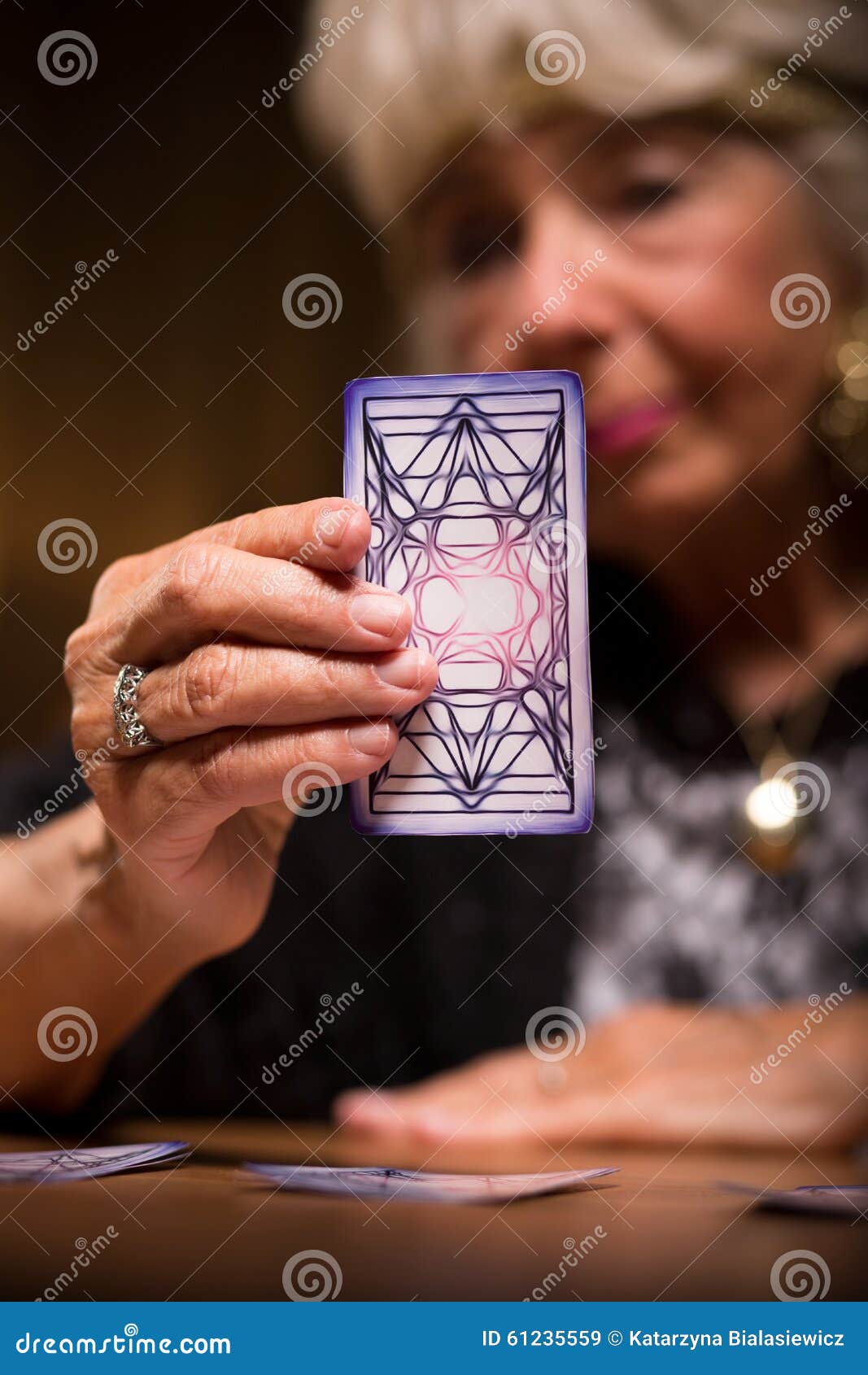 Tarot Reader Holding Magic Card Stock Image - Image of predict, seance ...