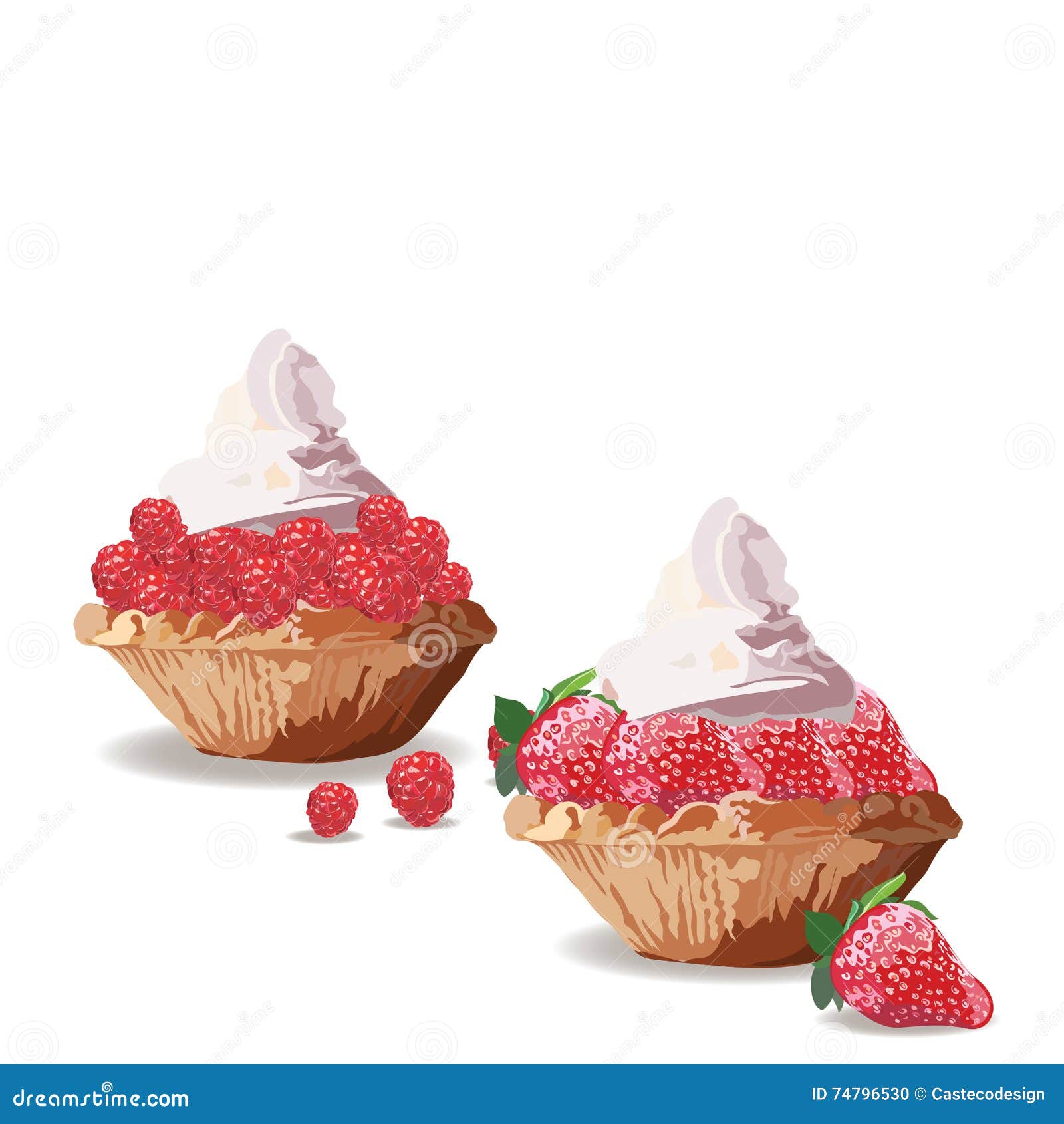 Tart Cakes with Strawberry and Raspberry Stock Vector - Illustration of ...
