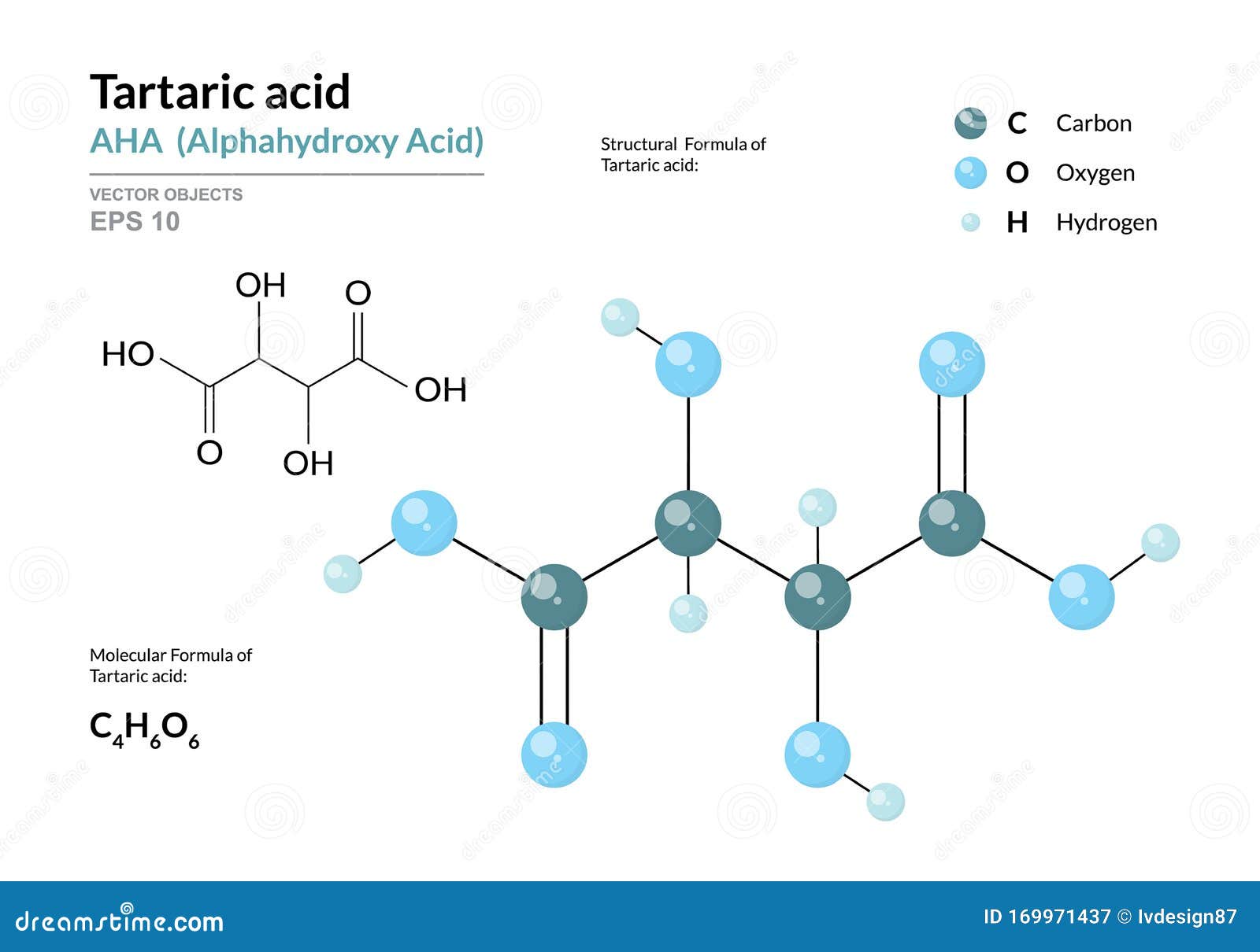 Tartaric Acid Molecular Structure Isolated On White Stock Illustration ...